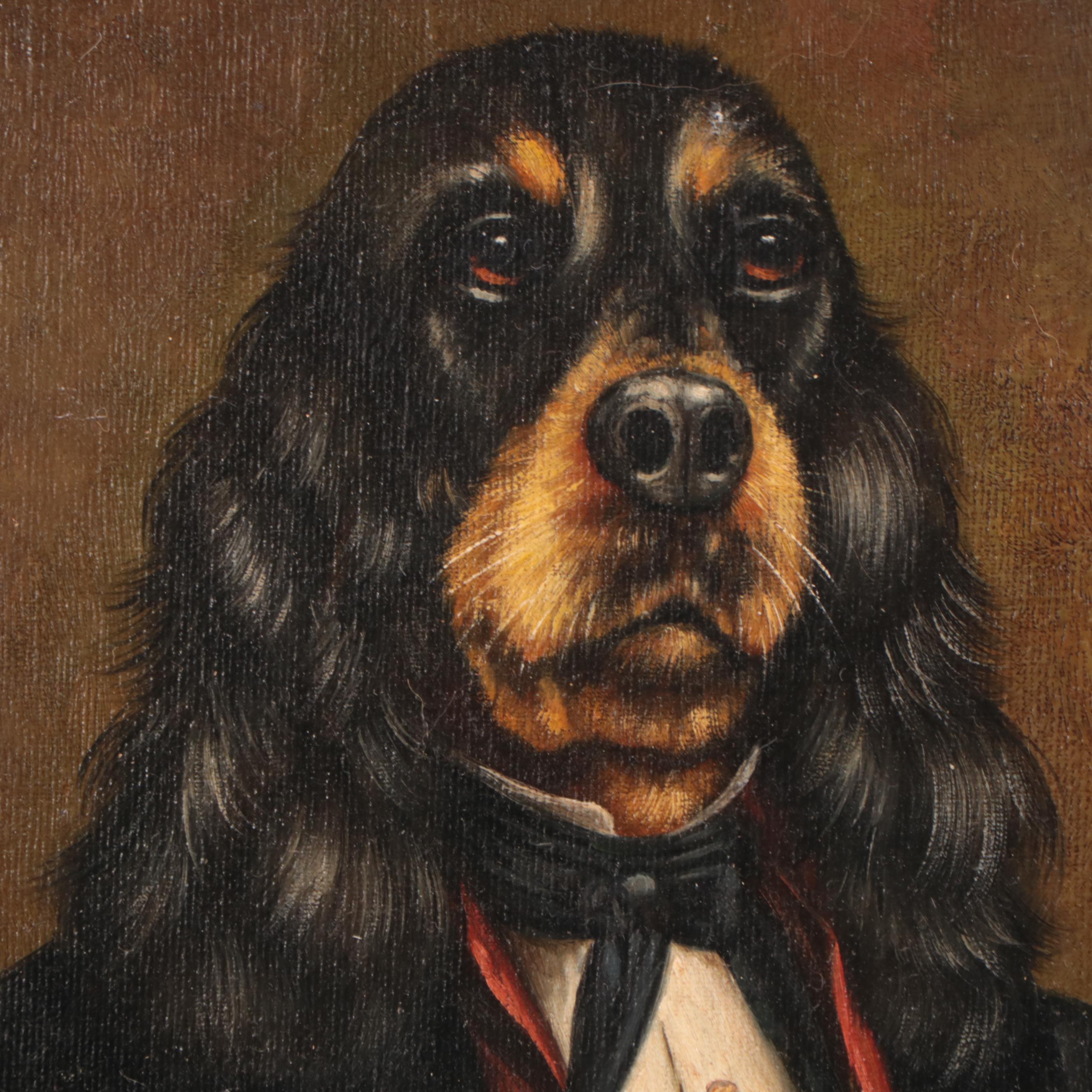 Anthropomorphic Dog Oil Painting After Thierry Poncelet "Fier Bourgeois ...
