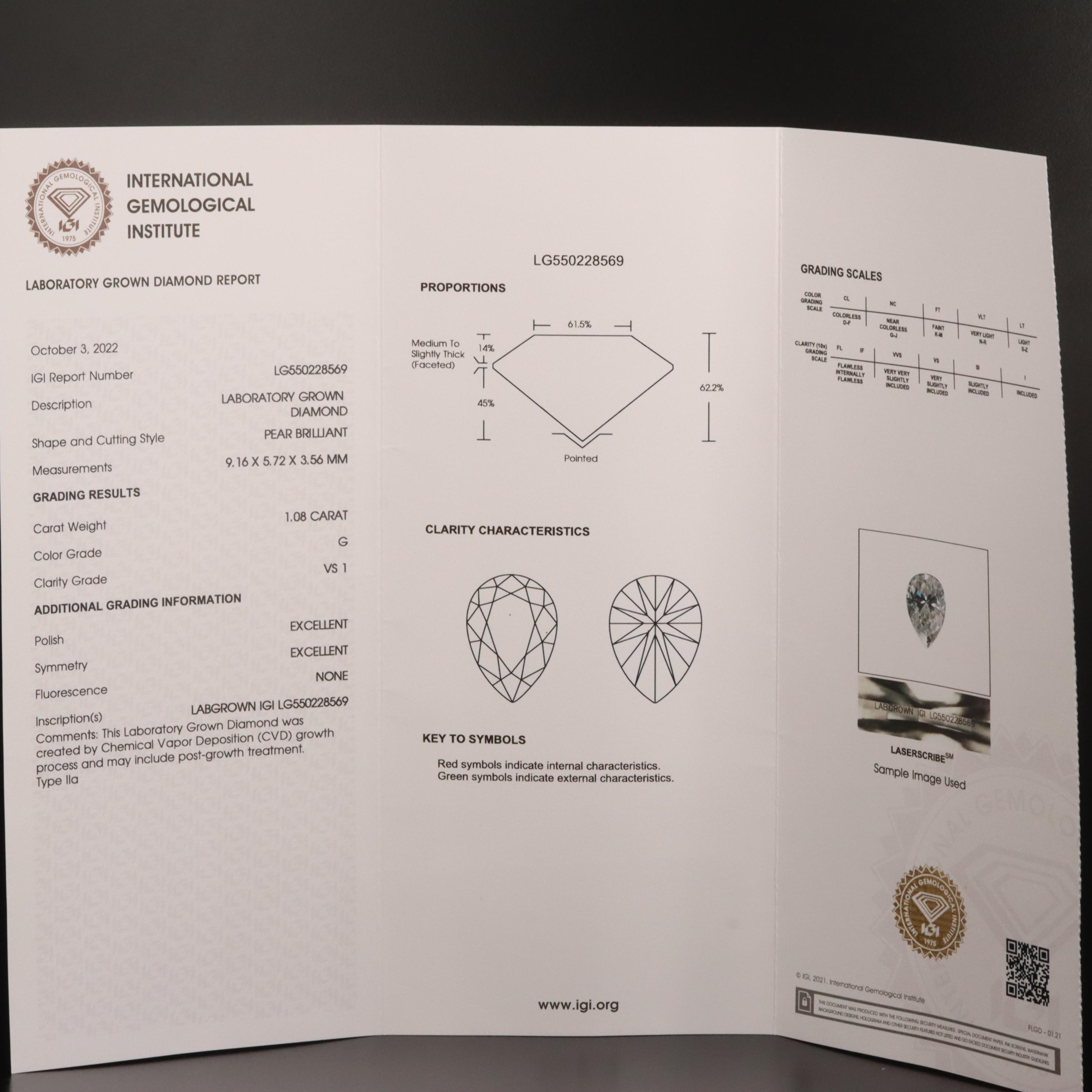 Loose 1.08 CT Lab Grown Diamond with IGI Report | EBTH