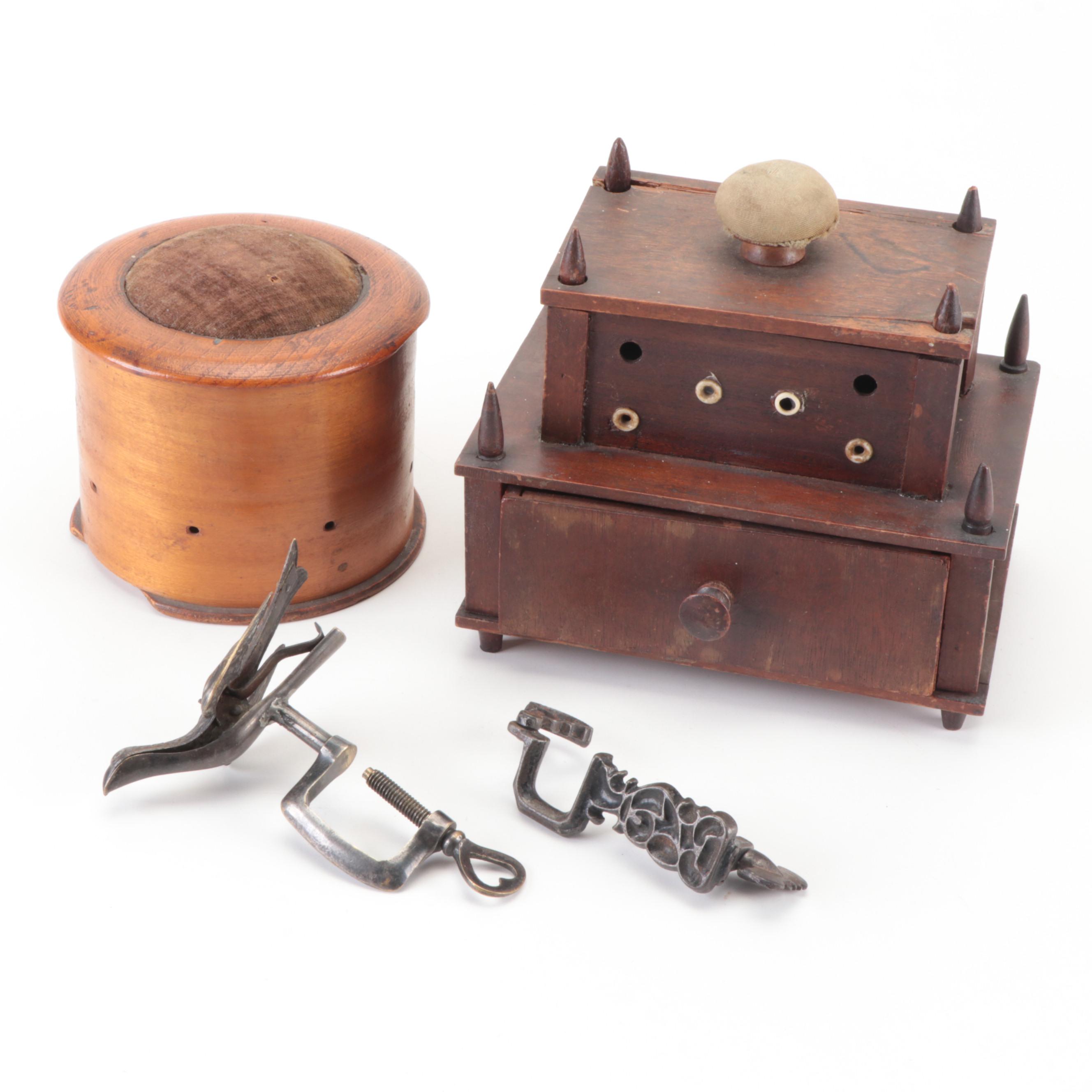 Shaker Sewing Box with Pincushion, String Box, Sewing Bird, and More | EBTH