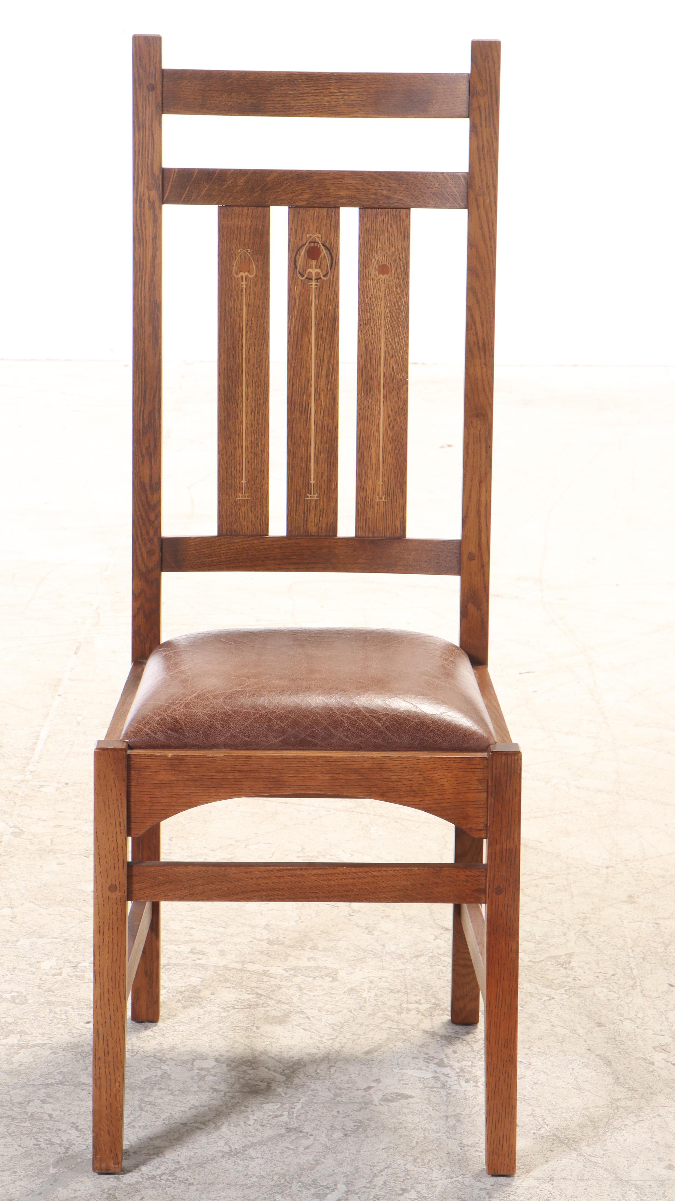 Nine-Piece Stickley Arts and Crafts Style Oak and Marquetry Dining Set ...