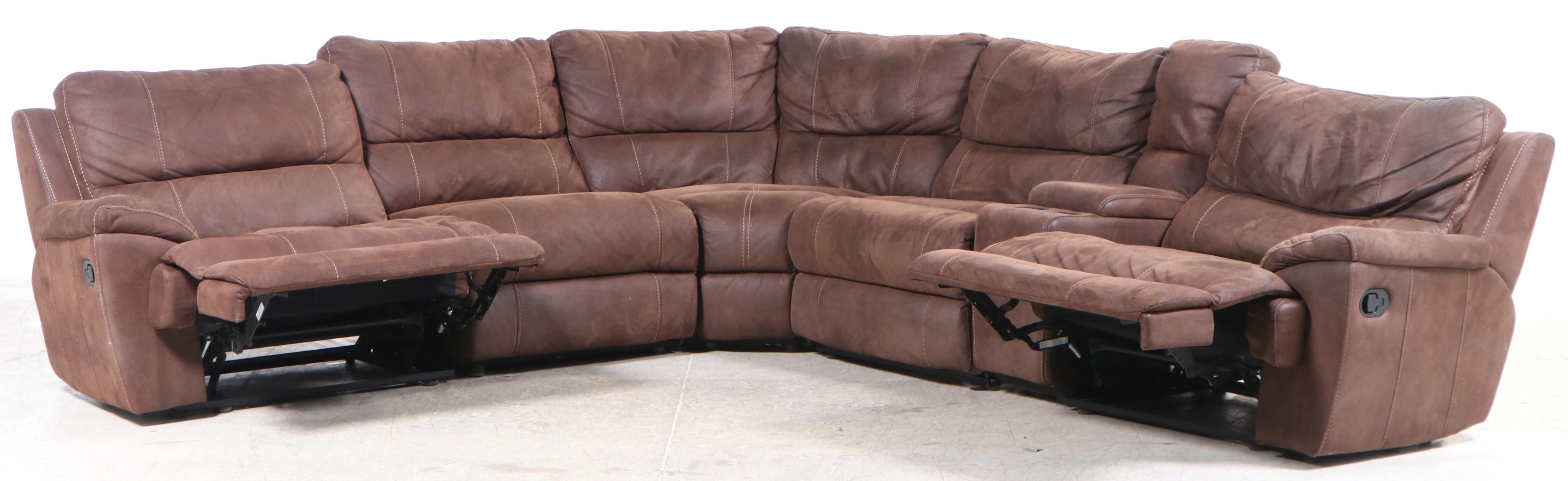 Six-Piece Man Wah Furniture Faux-Leather Triple-Reclining Sectional ...
