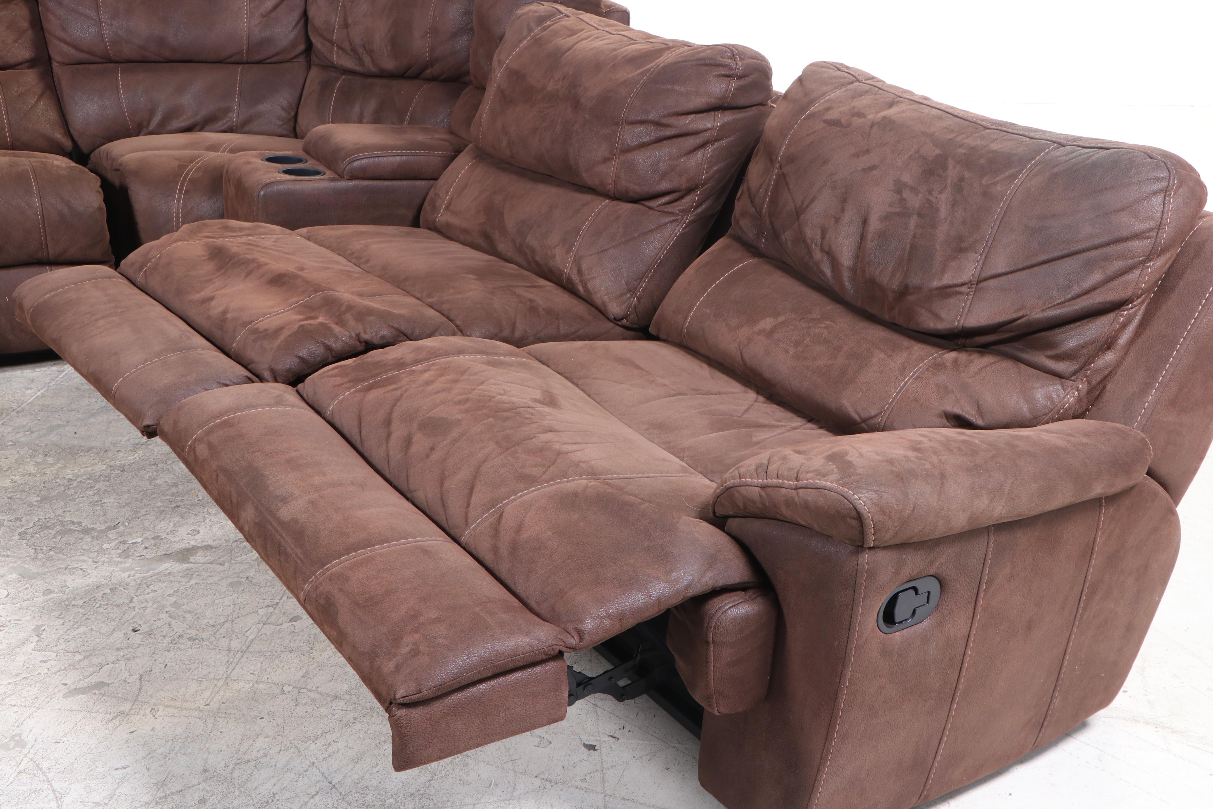 Six-Piece Man Wah Furniture Faux-Leather Triple-Reclining Sectional ...