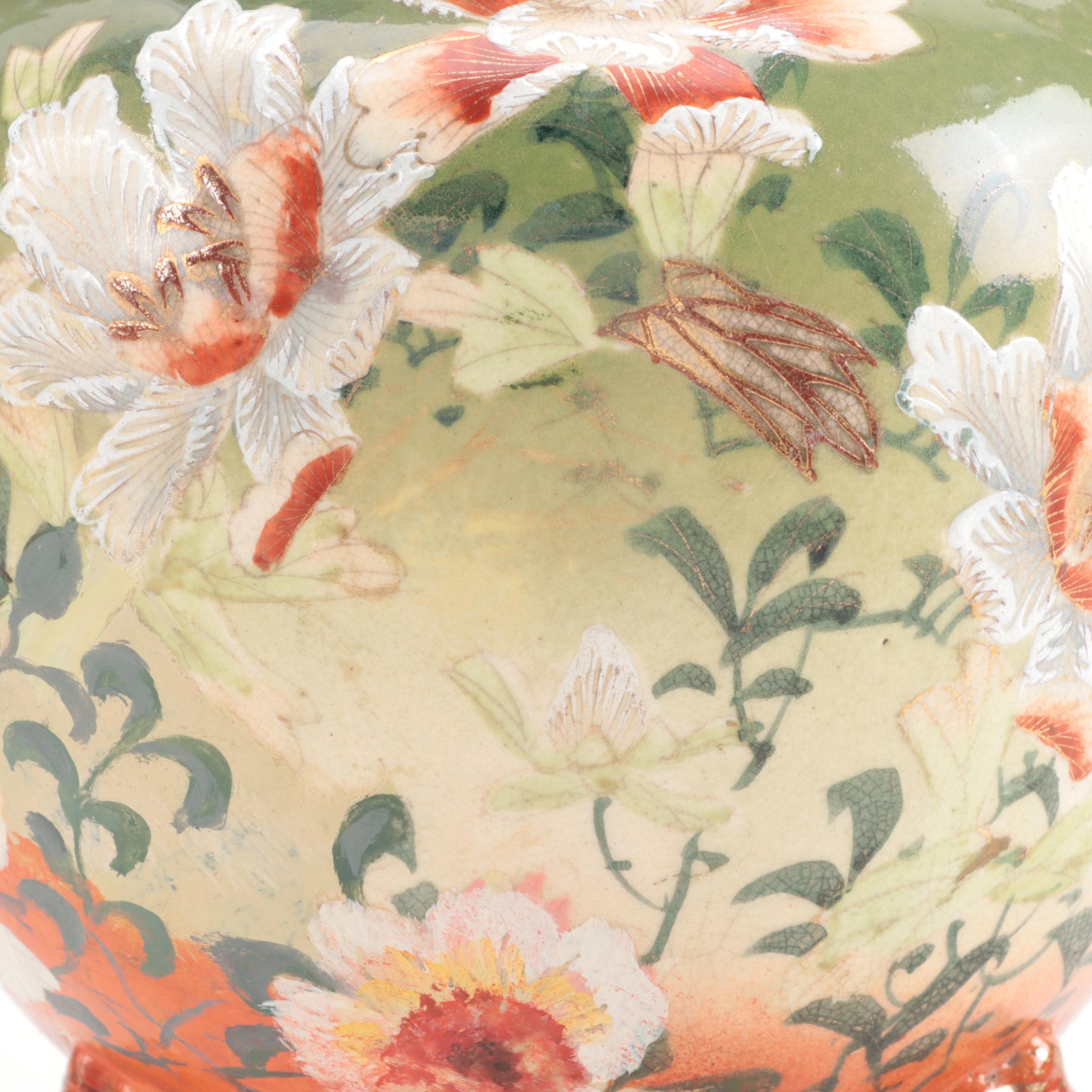 Chinese Ceramic Censer Shaped Urn with Guardian Lion Knob and Handles ...