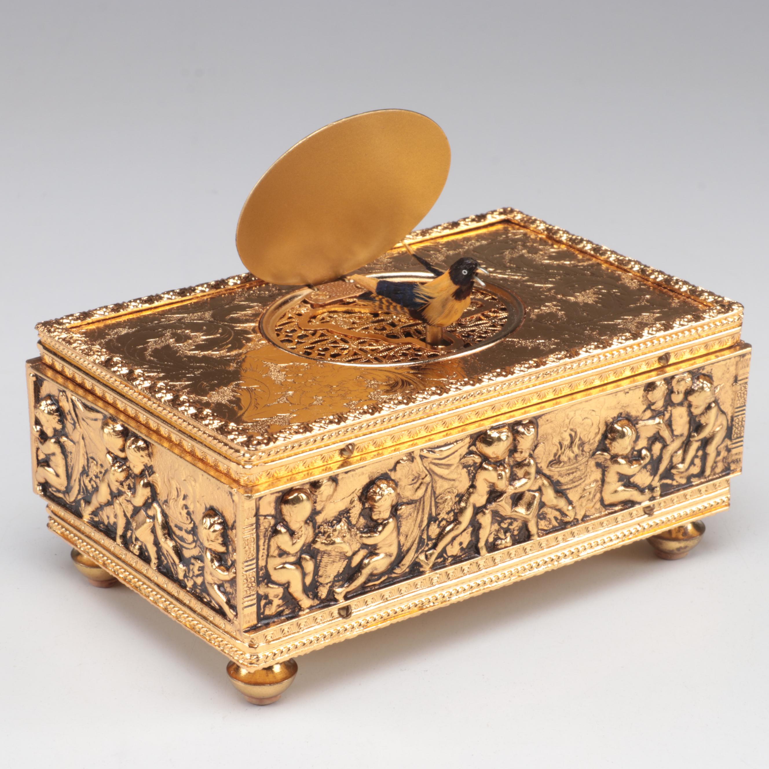 Gilt Metal and Enamel Lid Automaton Box | EBTH