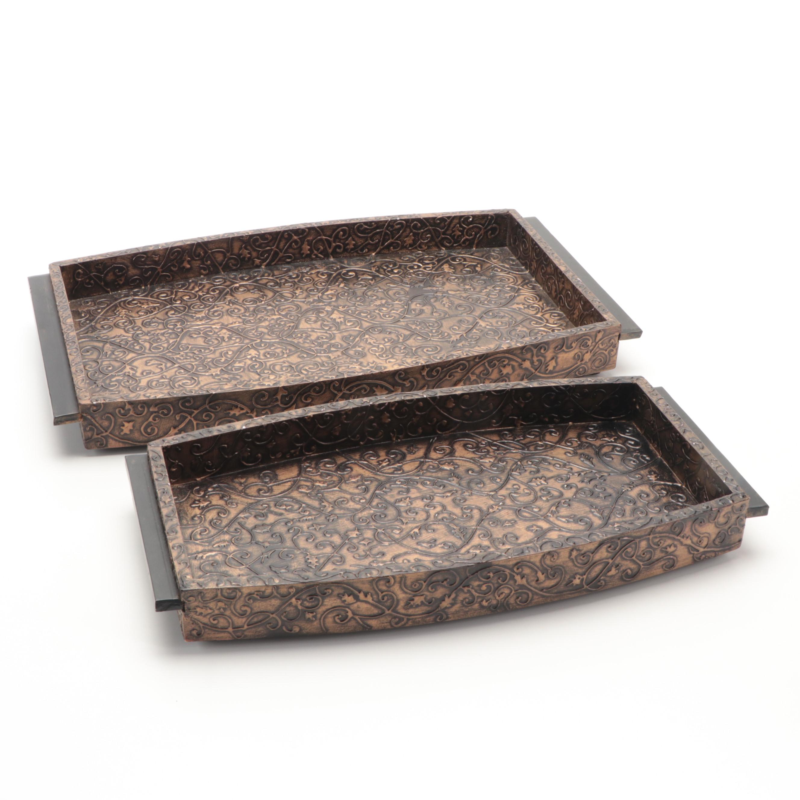 Gilt Filigree Embossed Composite Handled Trays | EBTH