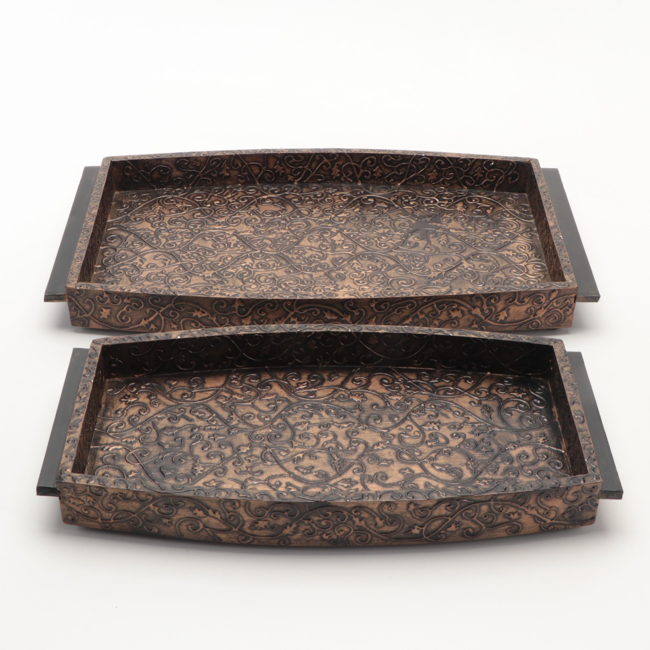 Gilt Filigree Embossed Composite Handled Trays | EBTH