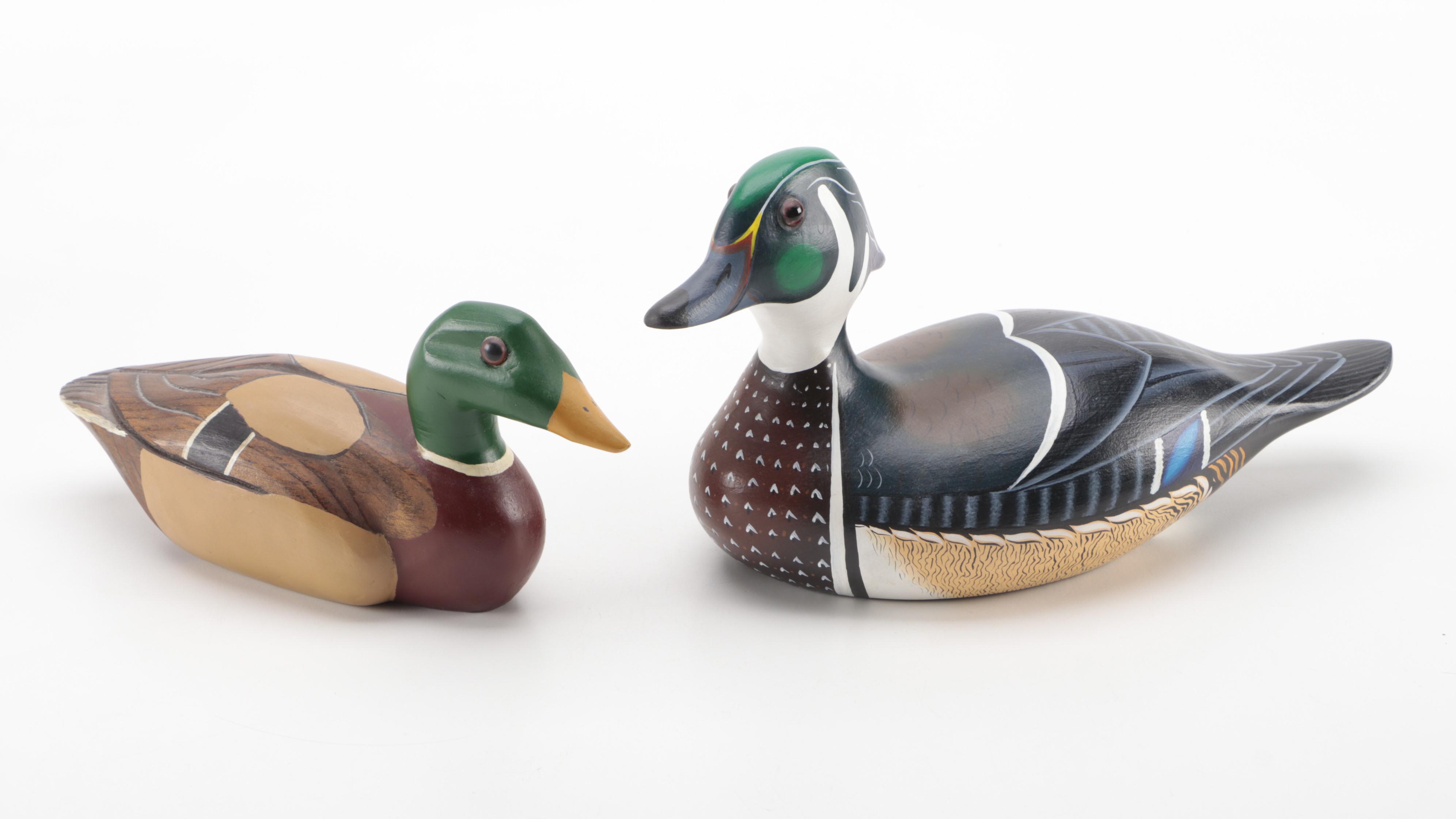 Rebecca Barker Handmade Wood Duck With Other Mallard Decoy, Bear ...