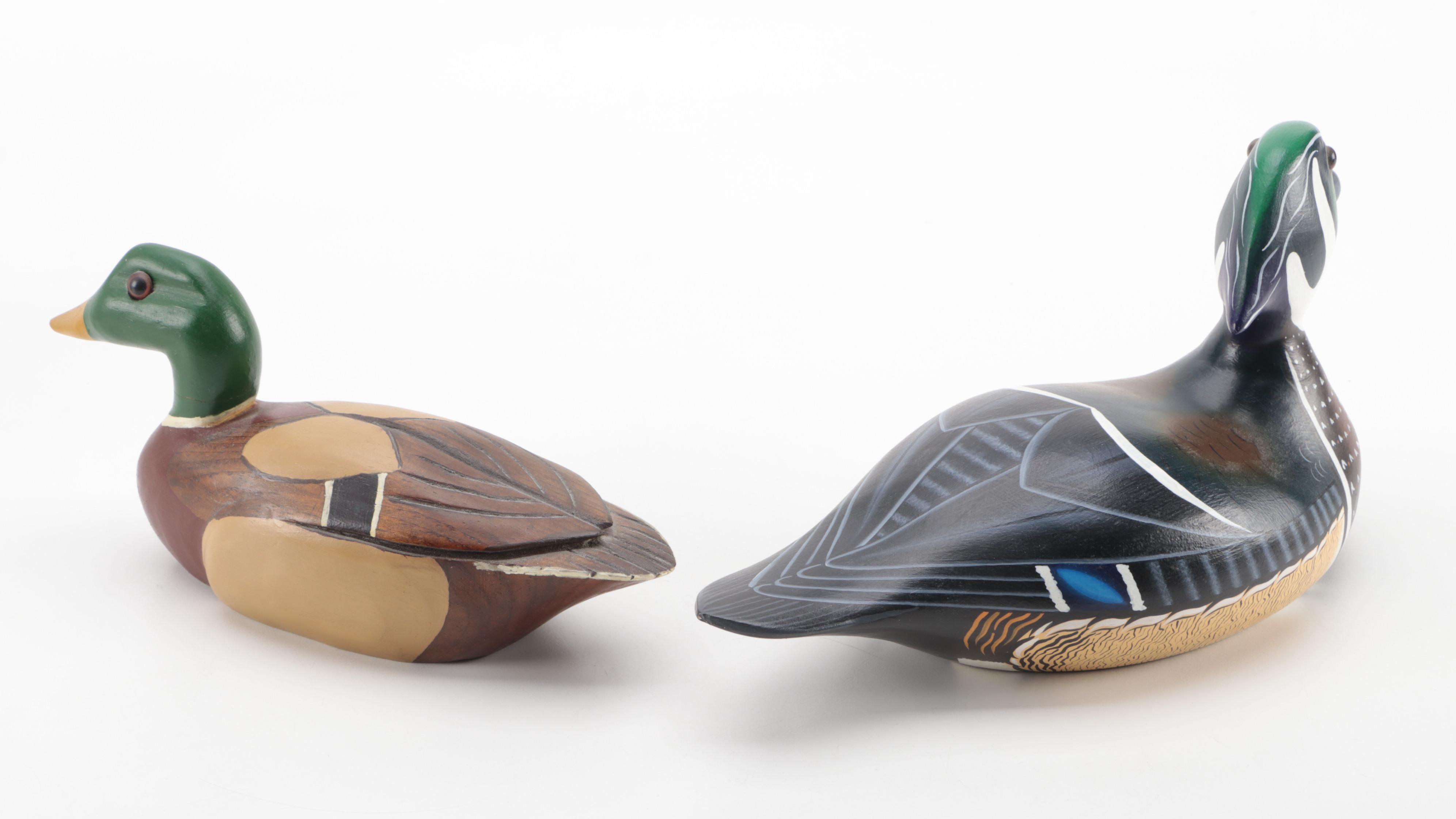 Rebecca Barker Handmade Wood Duck With Other Mallard Decoy, Bear ...