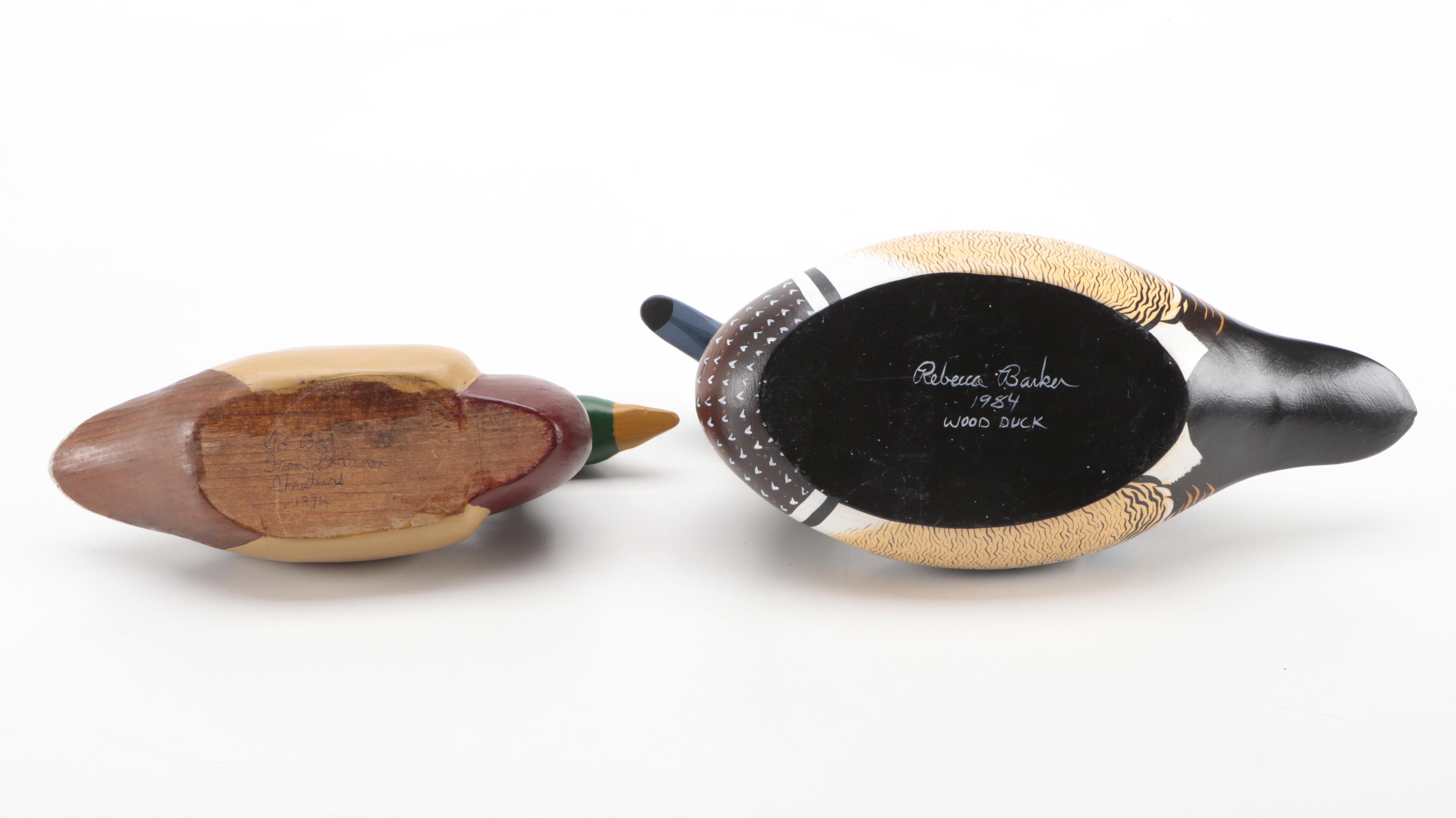 Rebecca Barker Handmade Wood Duck With Other Mallard Decoy, Bear ...