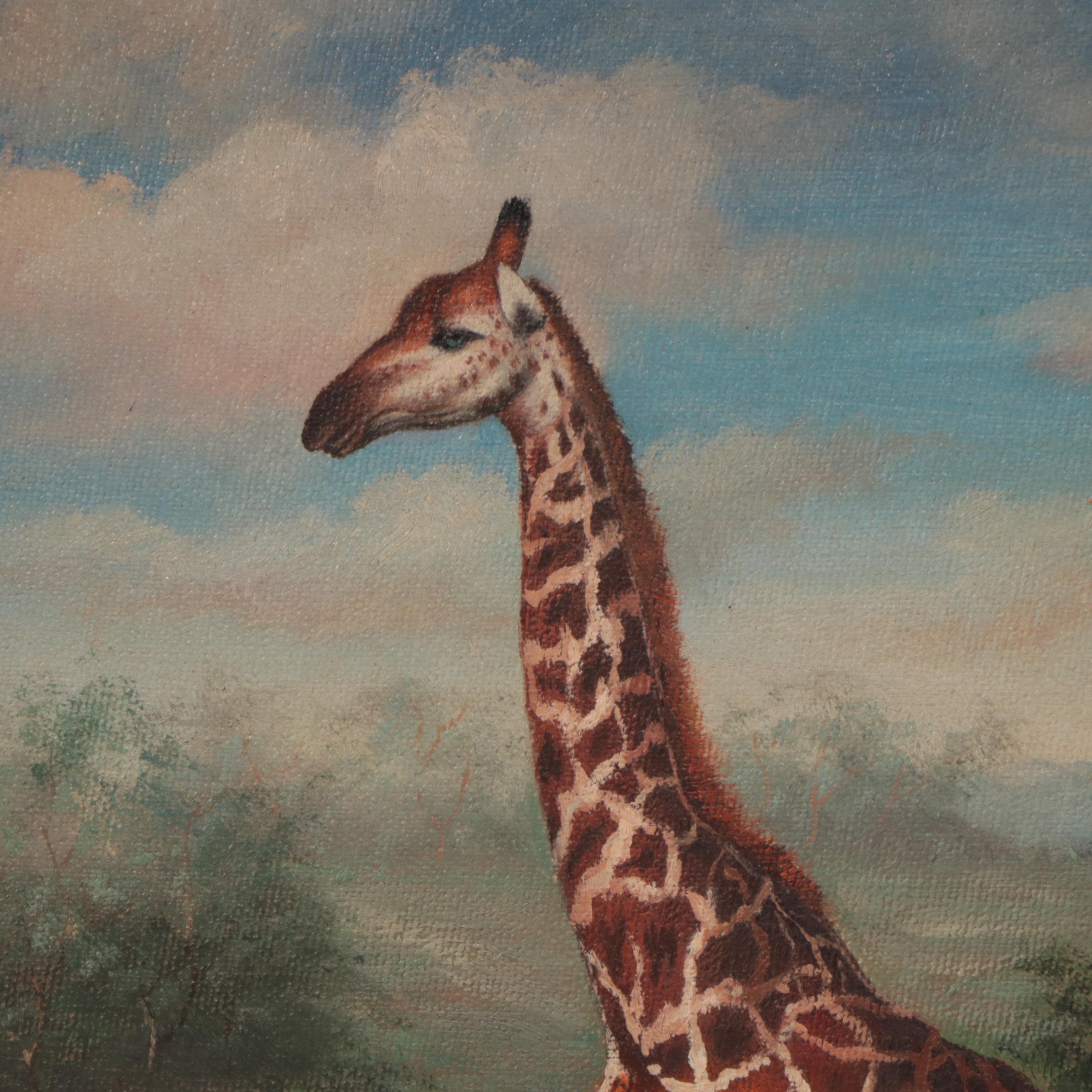 Oil Painting of Giraffe in Landscape | EBTH