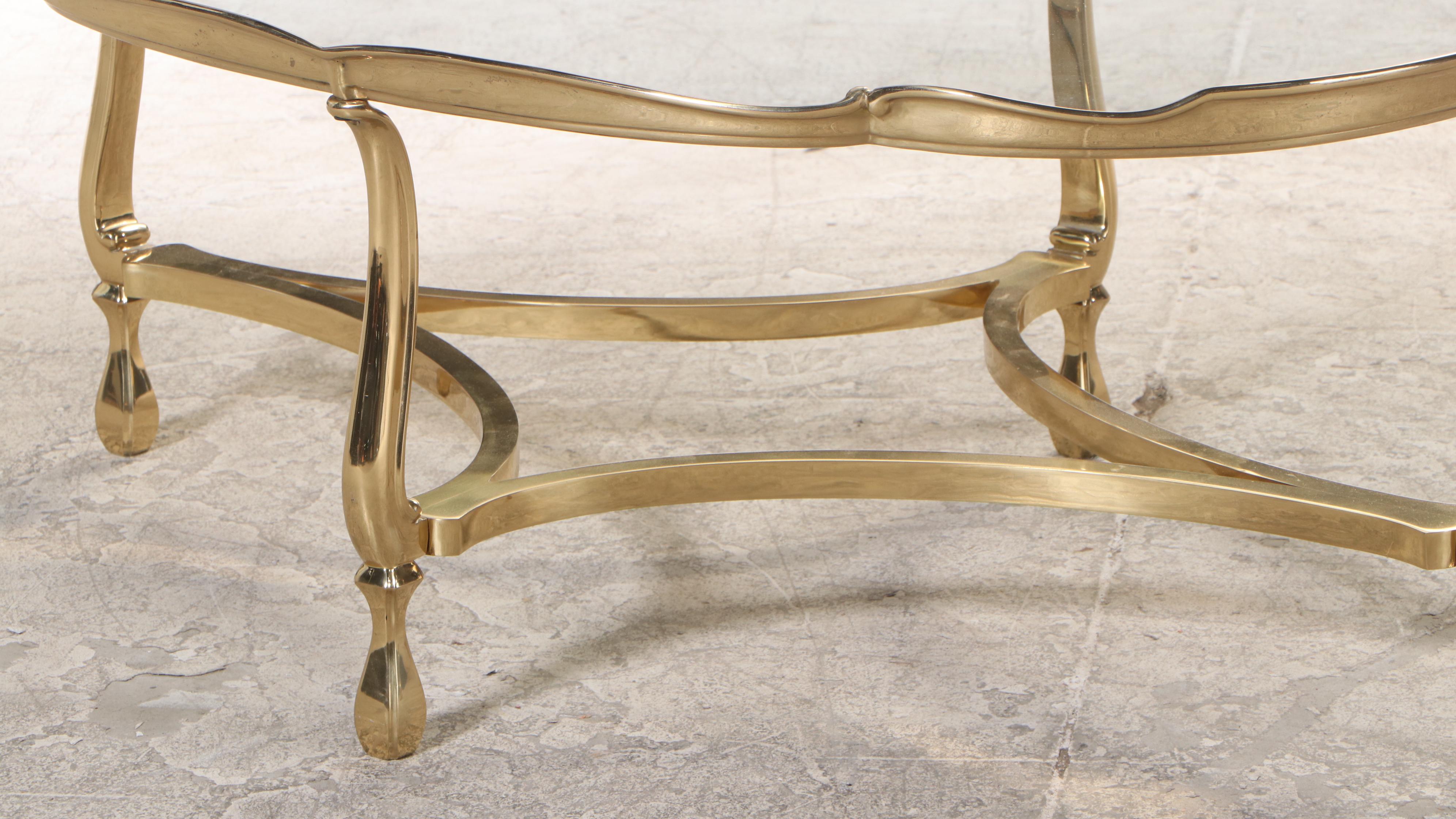Hollywood Regency Style Brass and Glass Top Coffee Table, Late 20th ...