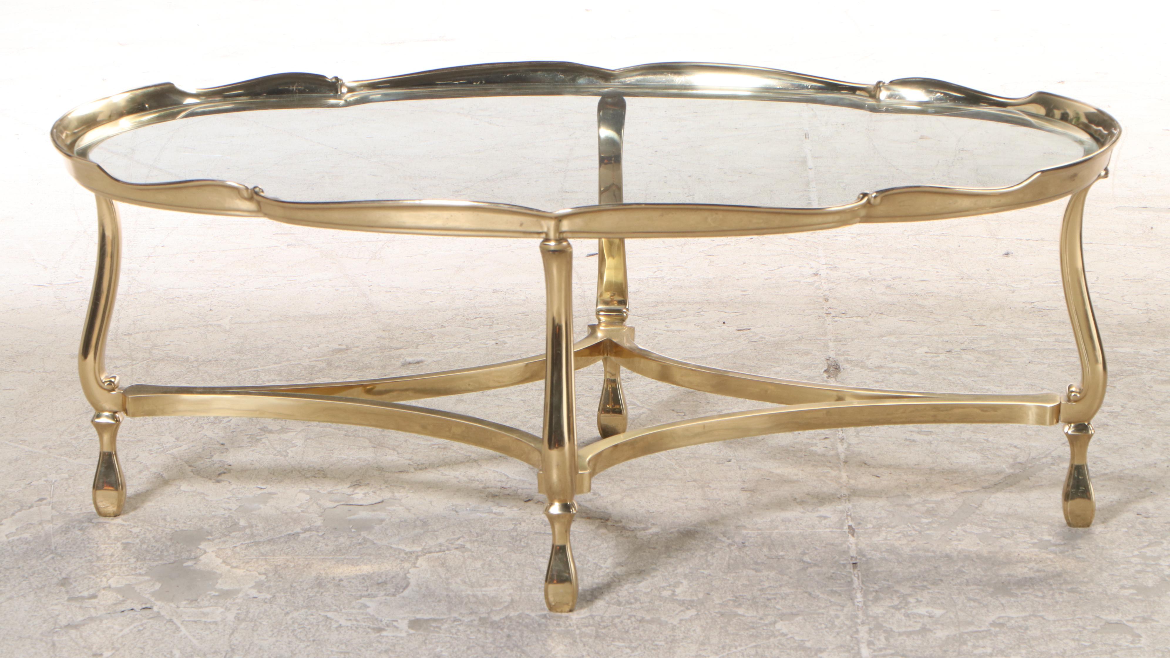 Hollywood Regency Style Brass and Glass Top Coffee Table, Late 20th ...