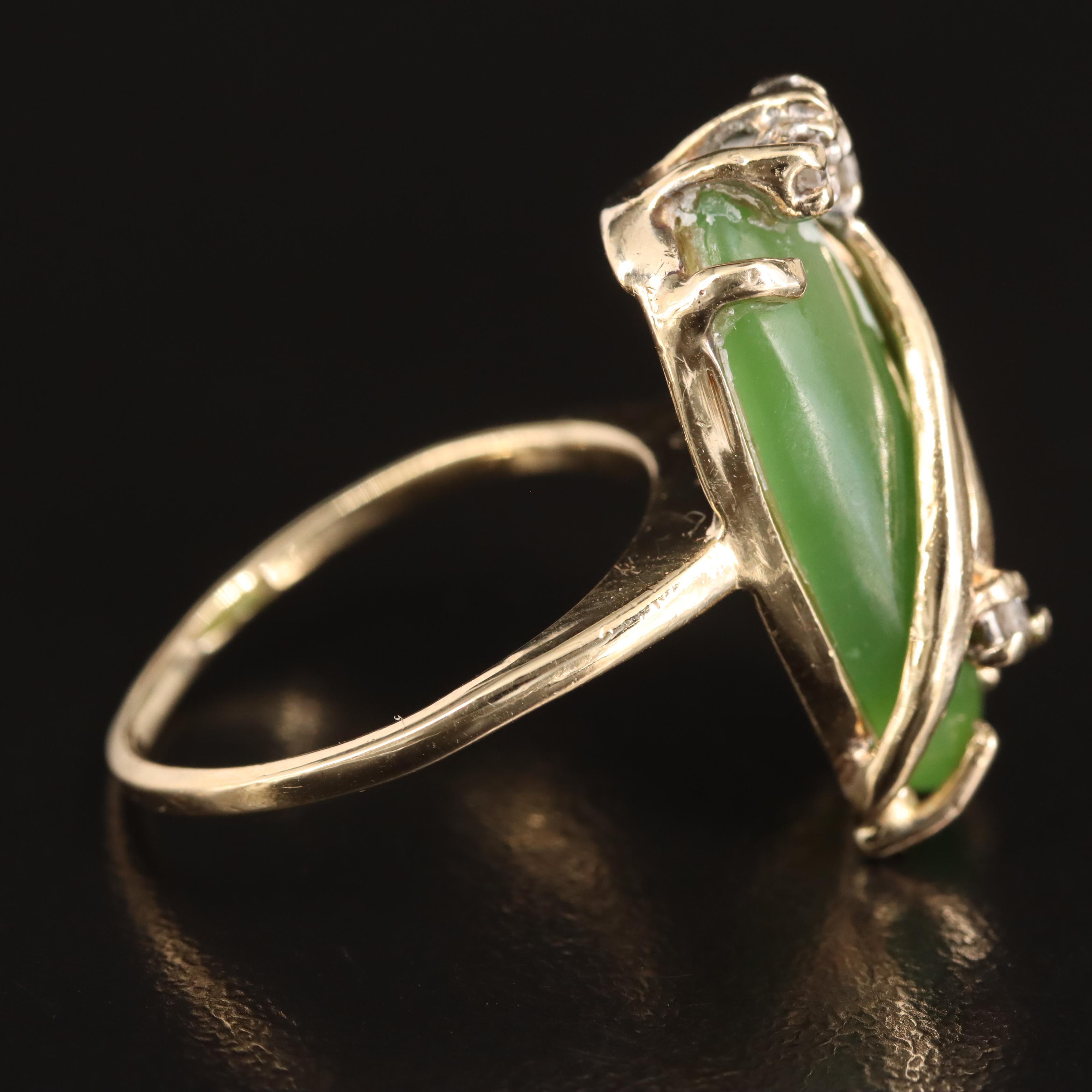 Vintage 14K Nephrite and Diamond Ring | EBTH