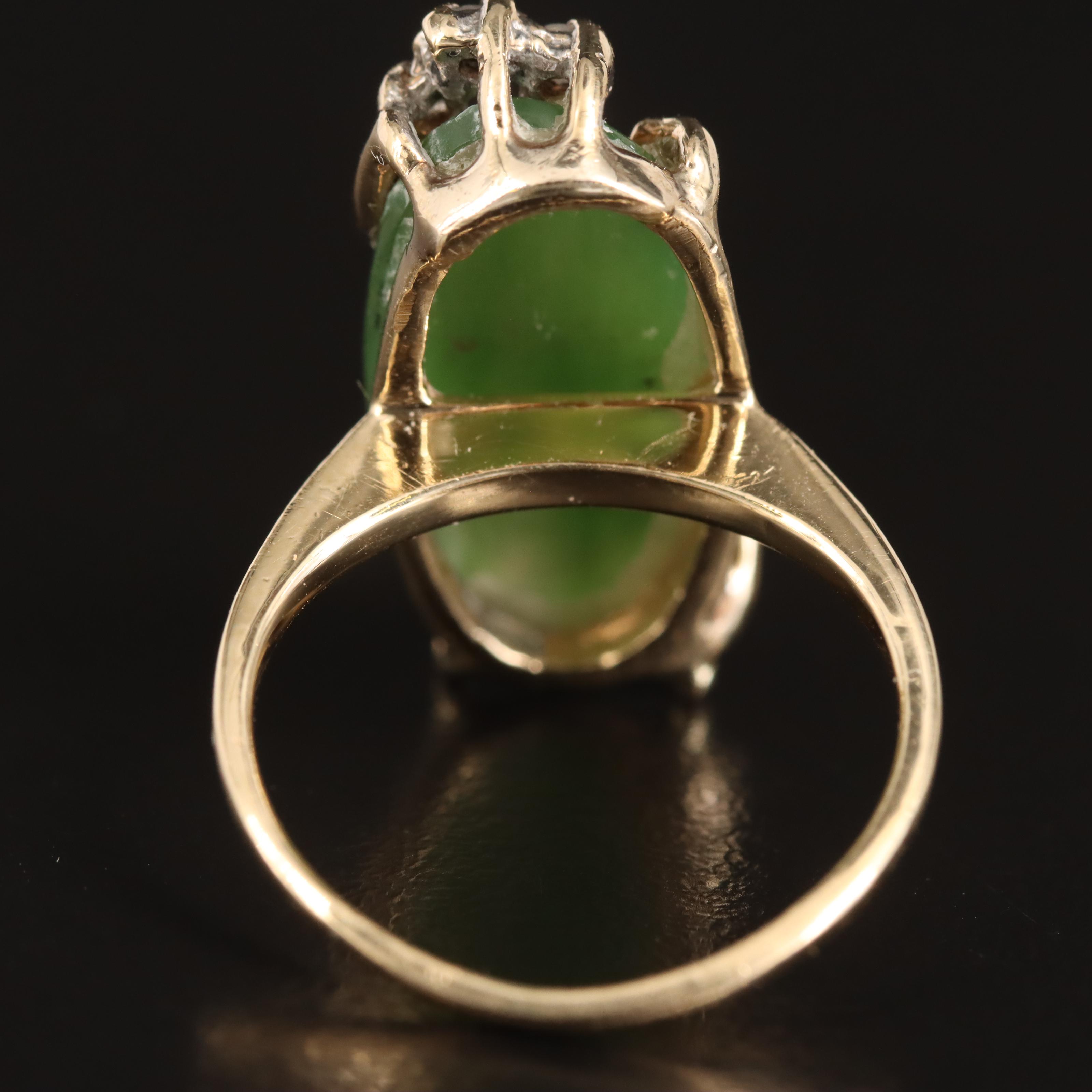 Vintage 14K Nephrite and Diamond Ring | EBTH