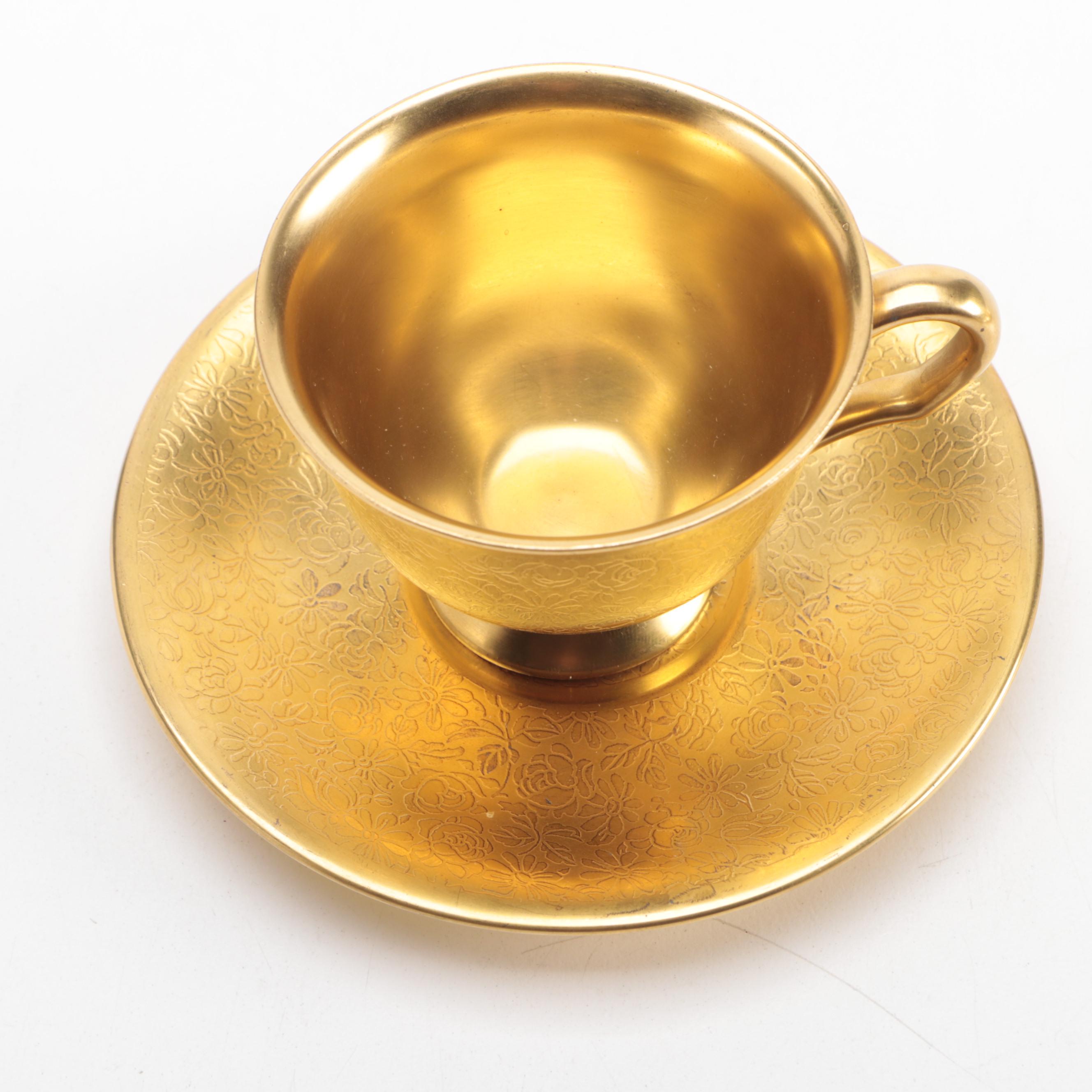 Pickard Gold Encrusted "Rose and Daisy" Cups, Saucers and Tableware | EBTH