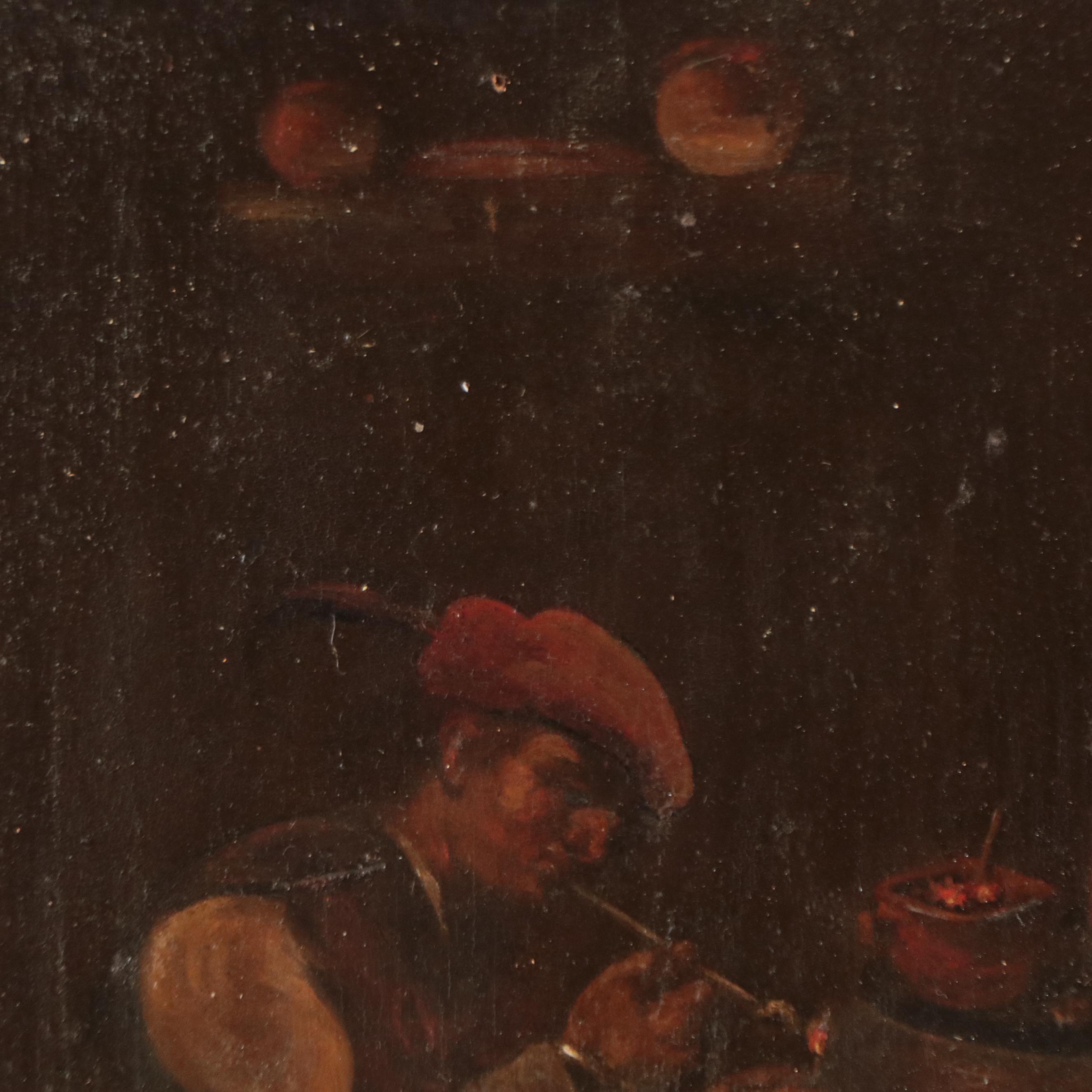 Genre Scene Oil Painting of Man Lighting Pipe | EBTH