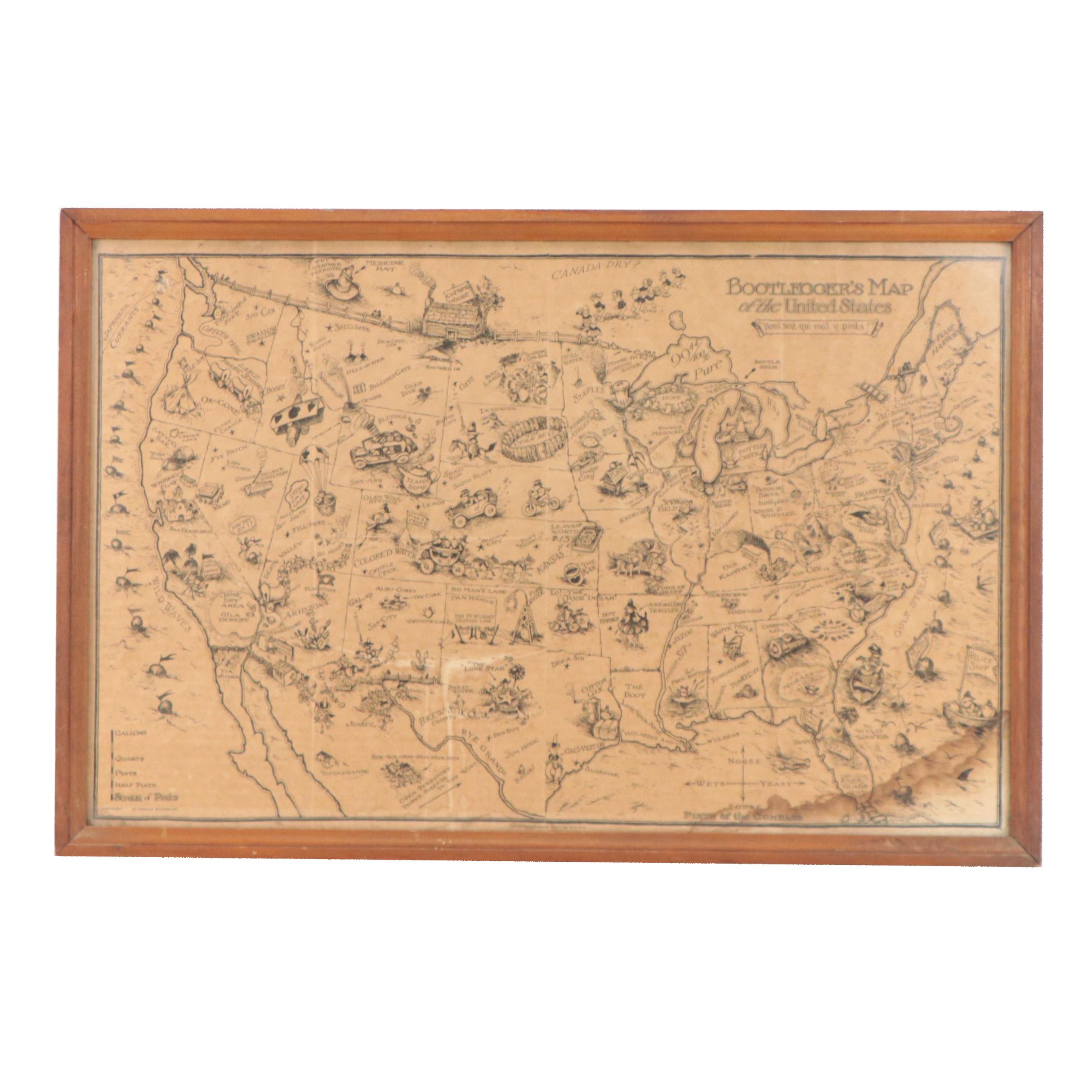 Pictoral Lithographic Map "Bootlegger's Map of the United States" | EBTH