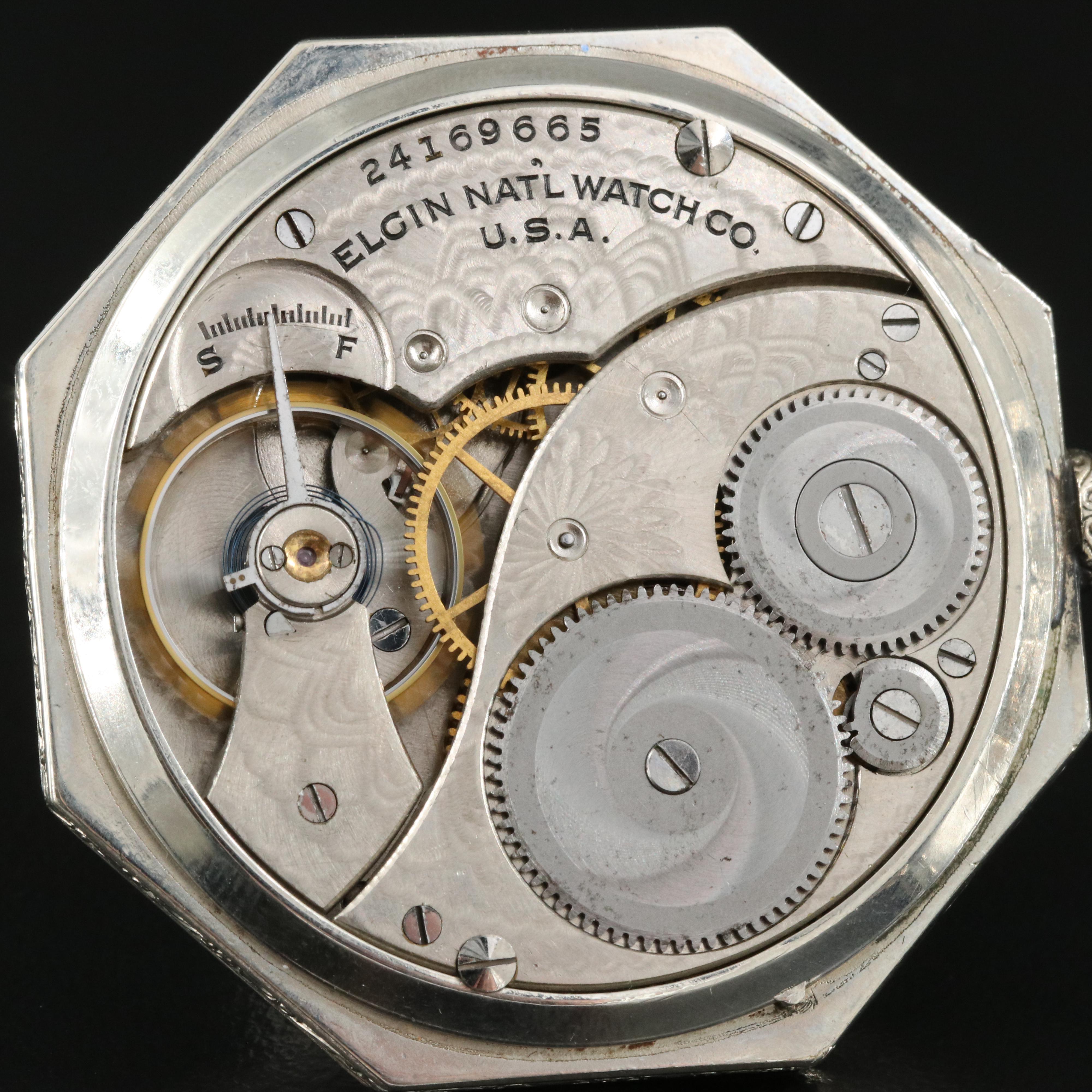 1921 Elgin Sidewinder Octagonal Pocket Watch and Chain | EBTH