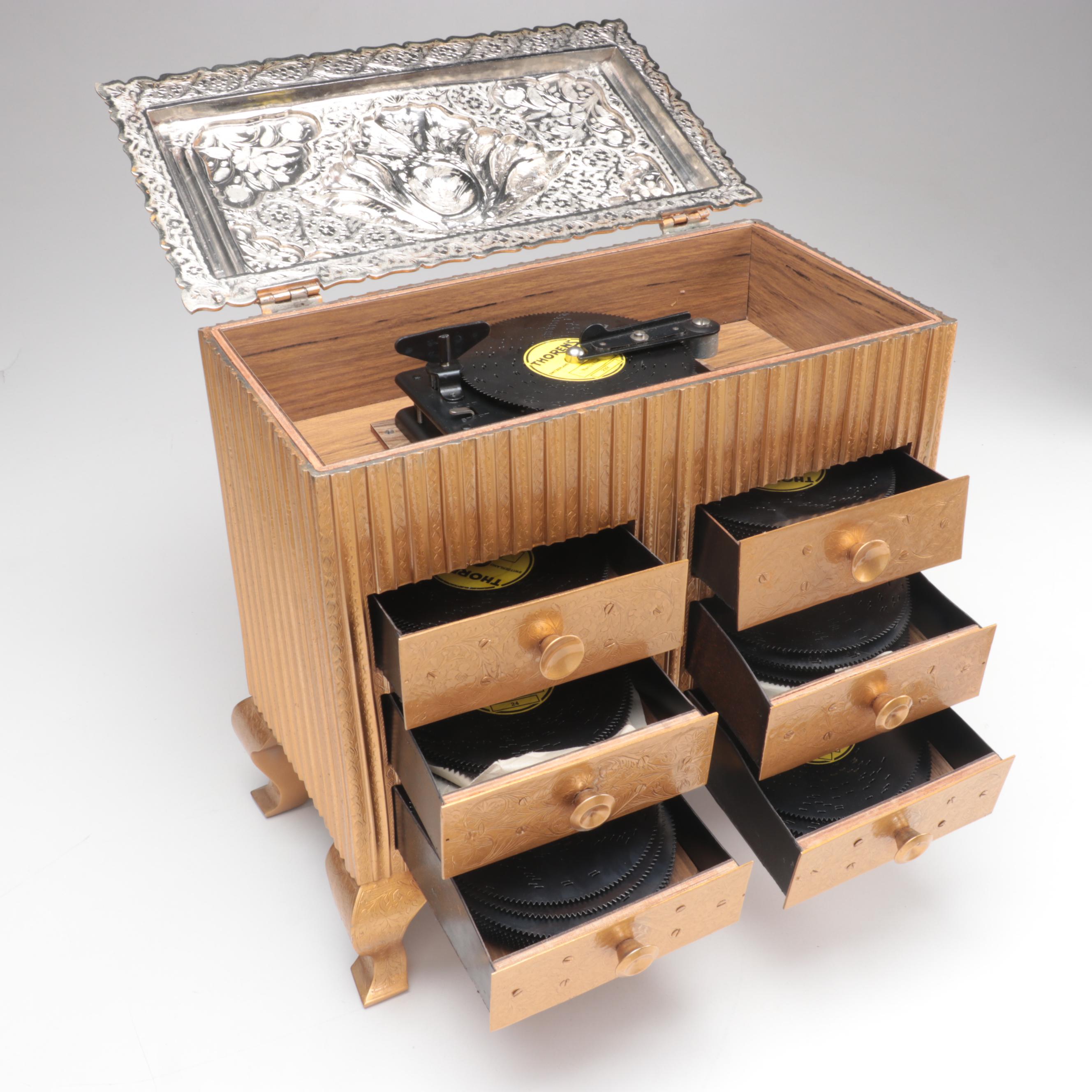 Fred Zimbalist Engraved Bronze Finished Metal Thorens Swiss Music Box ...