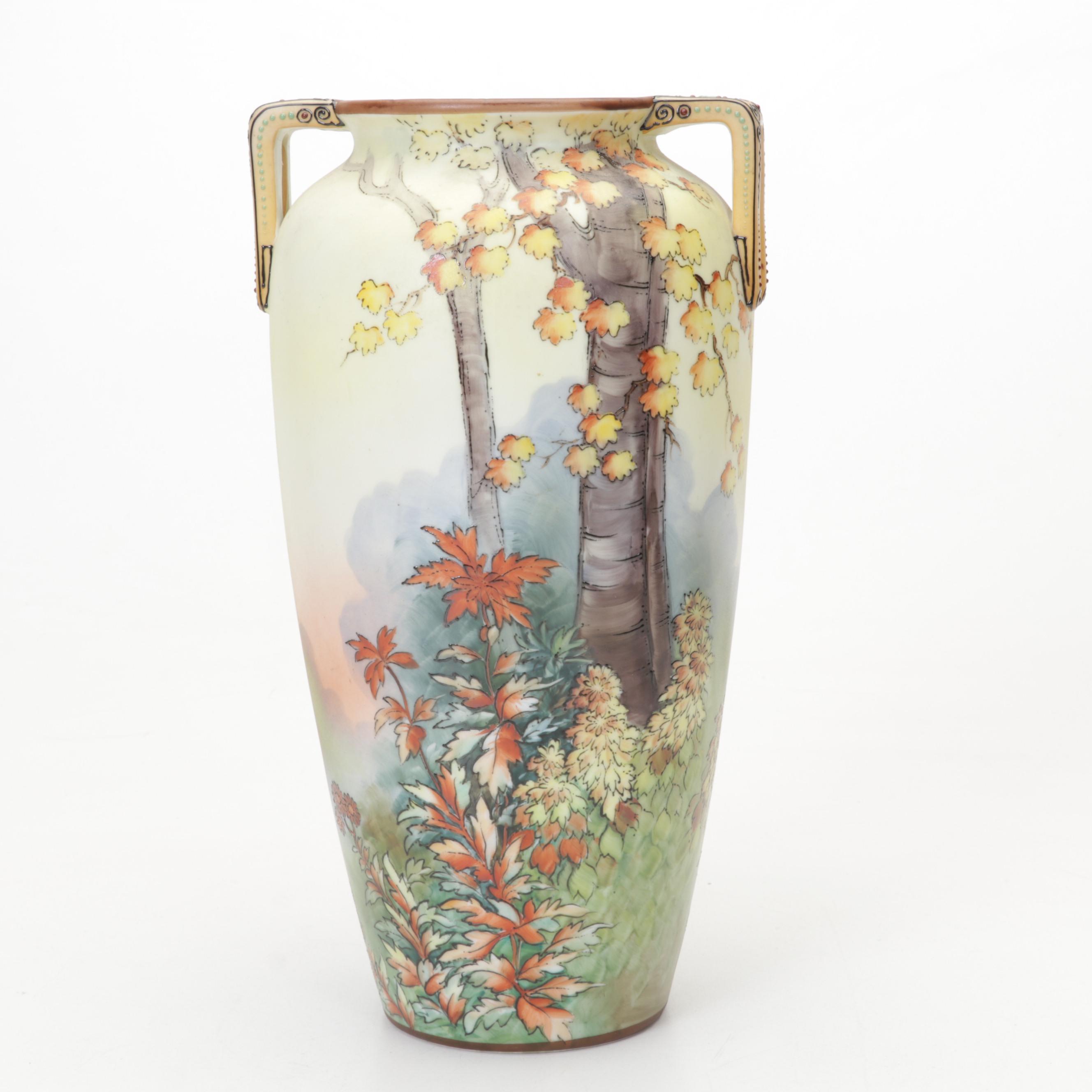 Morimura Bros. Nippon Hand-Painted Vase and Fuji Mum Satsuma Bowl with ...