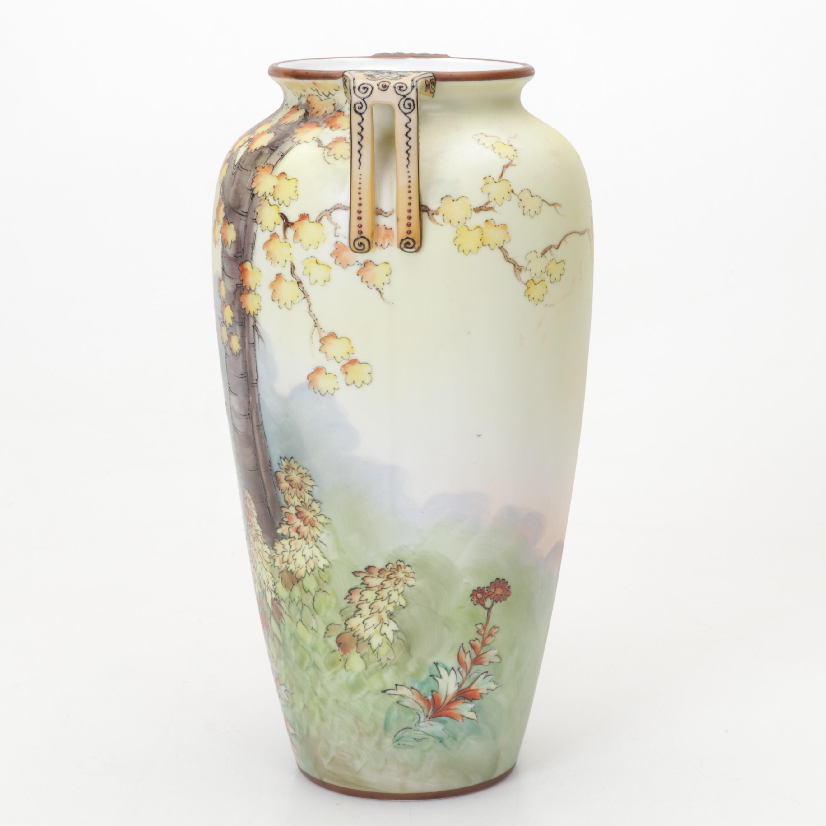 Morimura Bros. Nippon Hand-Painted Vase and Fuji Mum Satsuma Bowl with ...