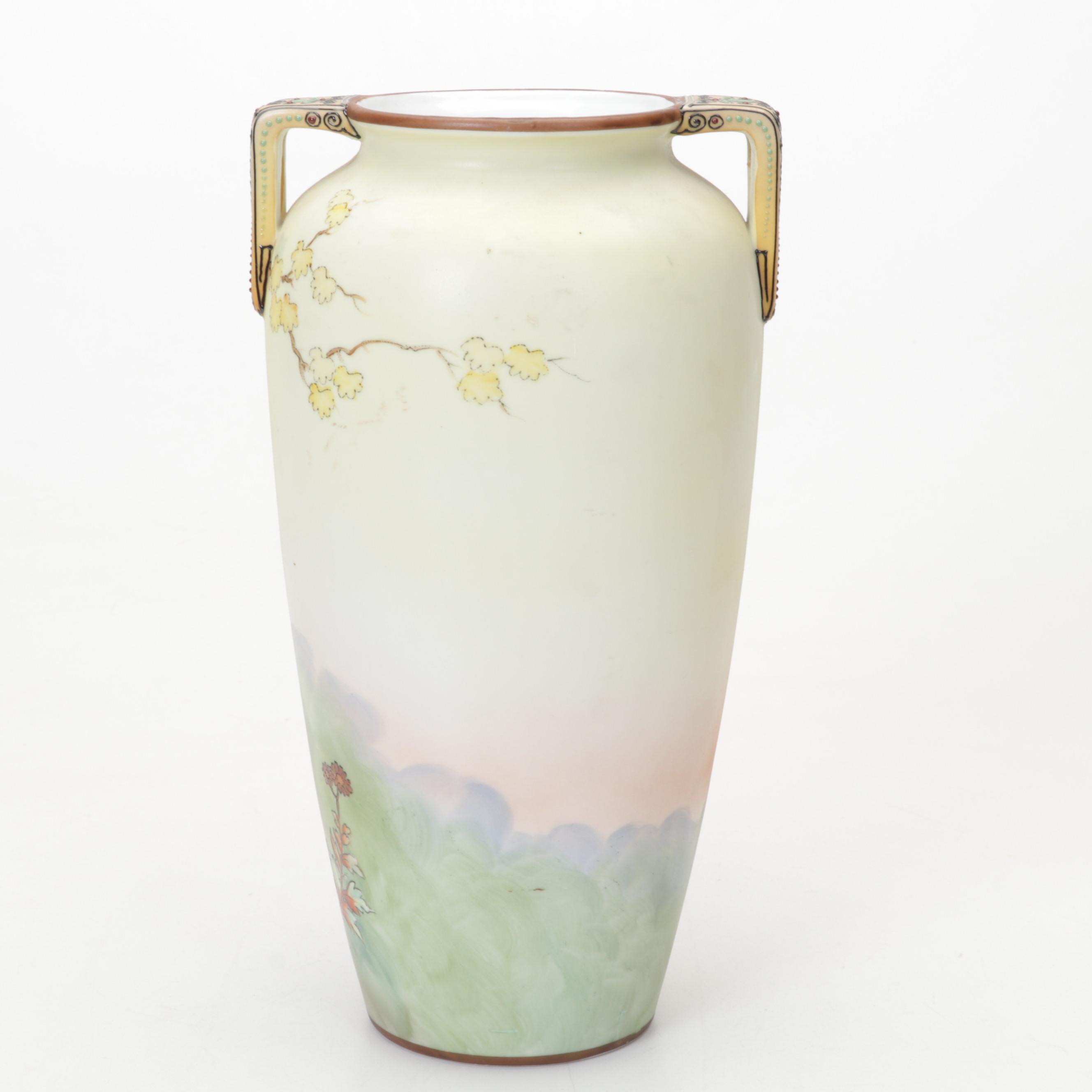 Morimura Bros. Nippon Hand-Painted Vase and Fuji Mum Satsuma Bowl with ...