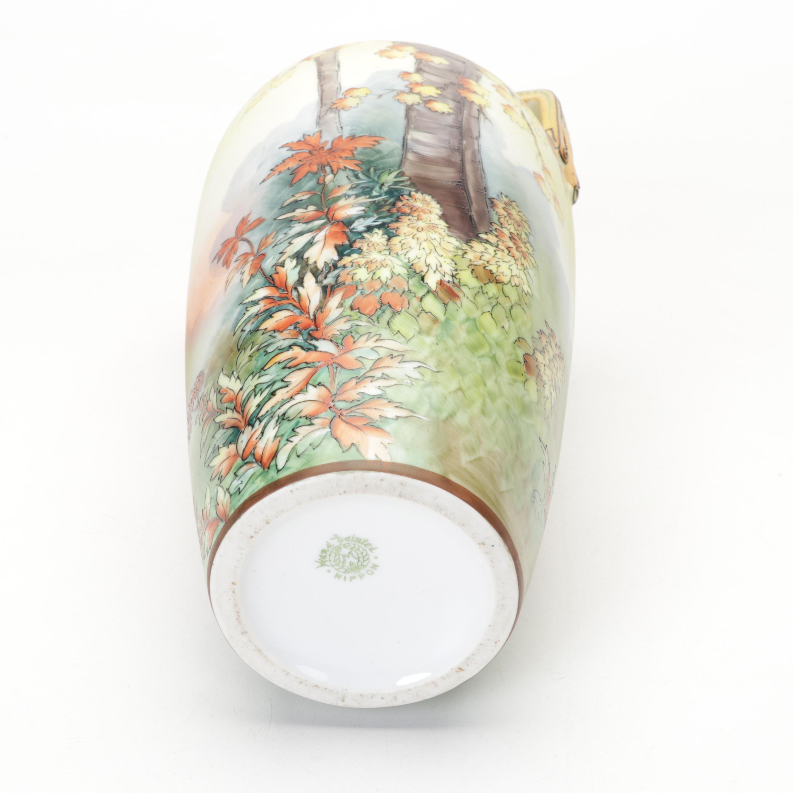 Morimura Bros. Nippon Hand-Painted Vase and Fuji Mum Satsuma Bowl with ...