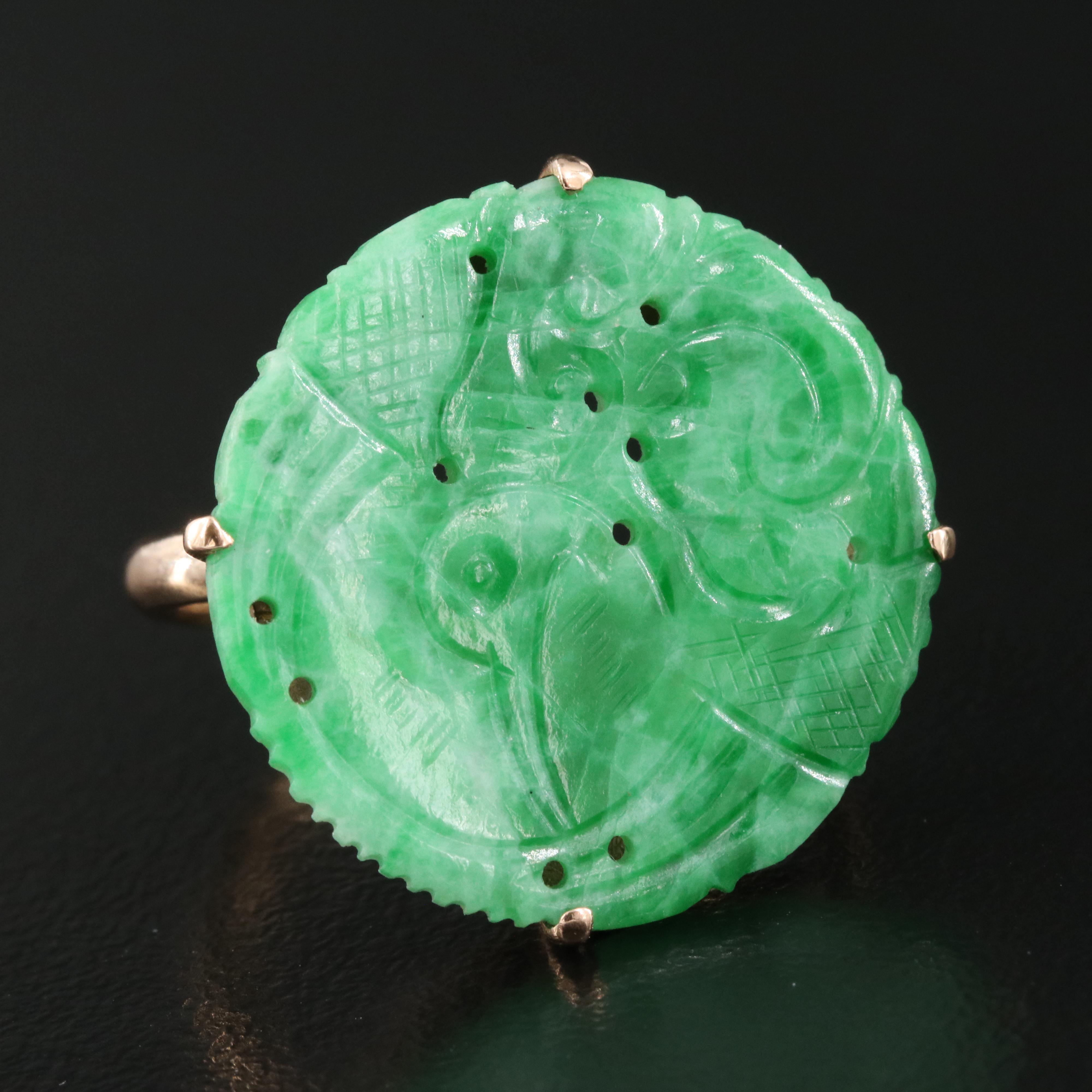 14K and 10K Rose Gold Jadeite Oval Ring | EBTH