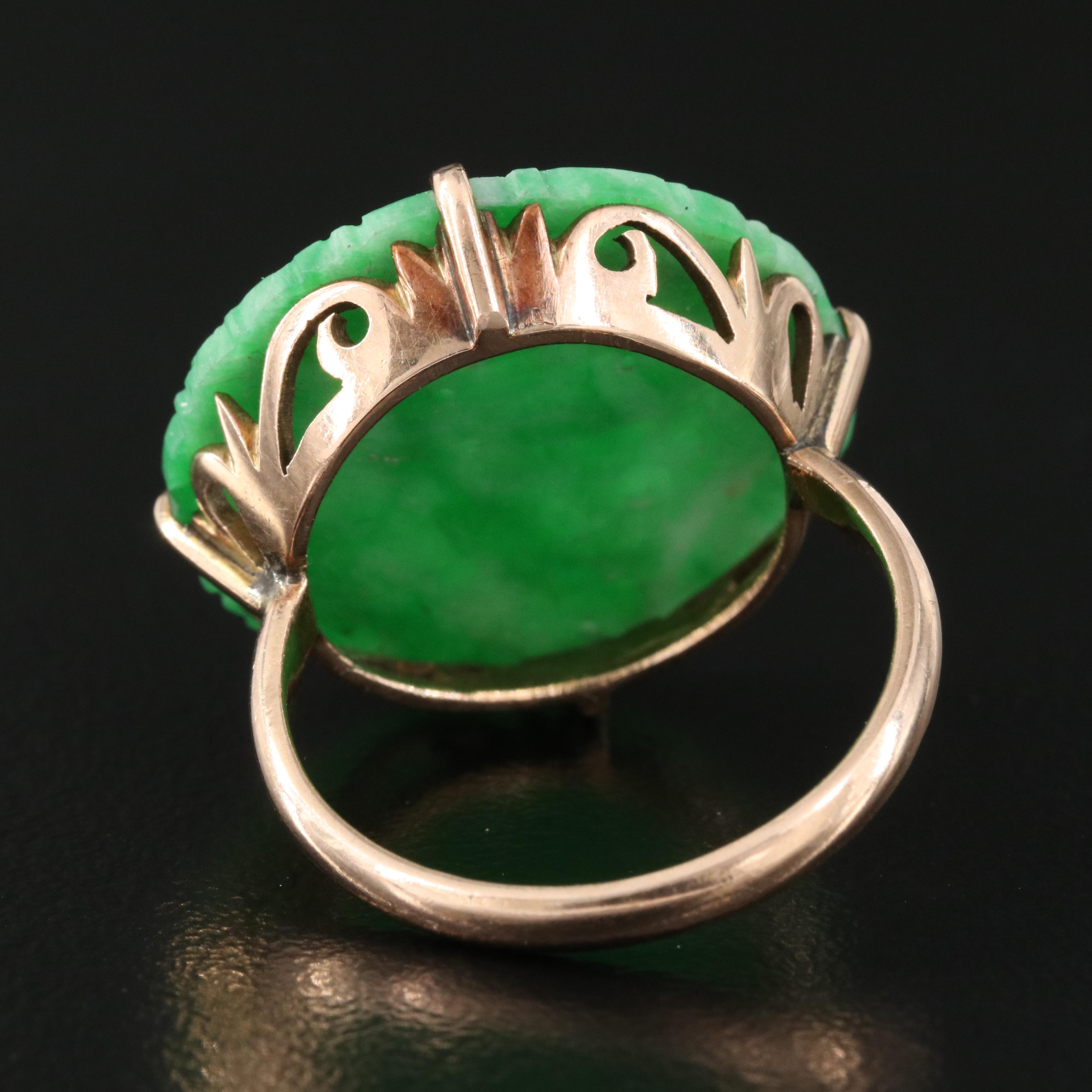 14K and 10K Rose Gold Jadeite Oval Ring | EBTH