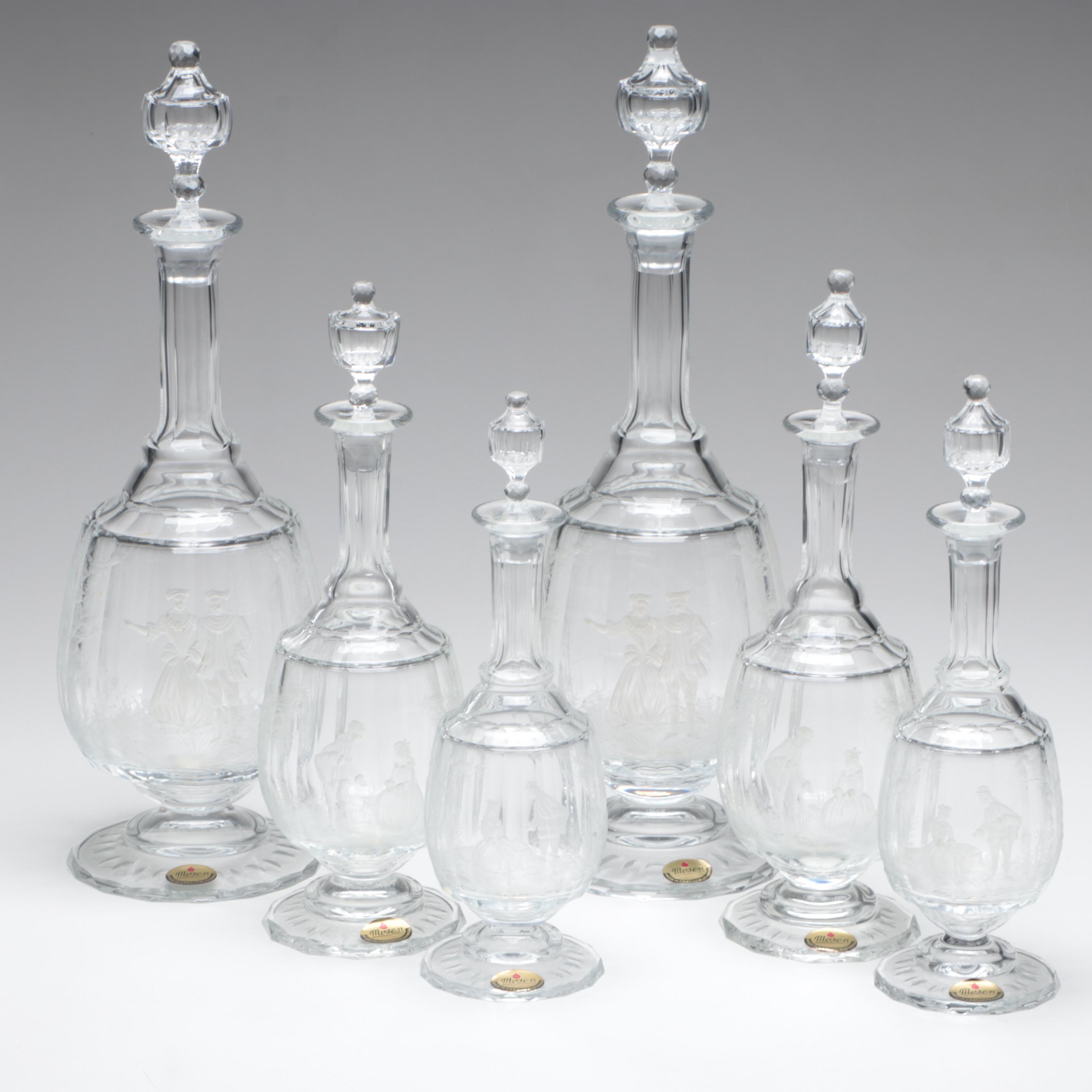 Moser "Maria Theresa" Cut and Engraved Czech Crystal Decanters, Late ...