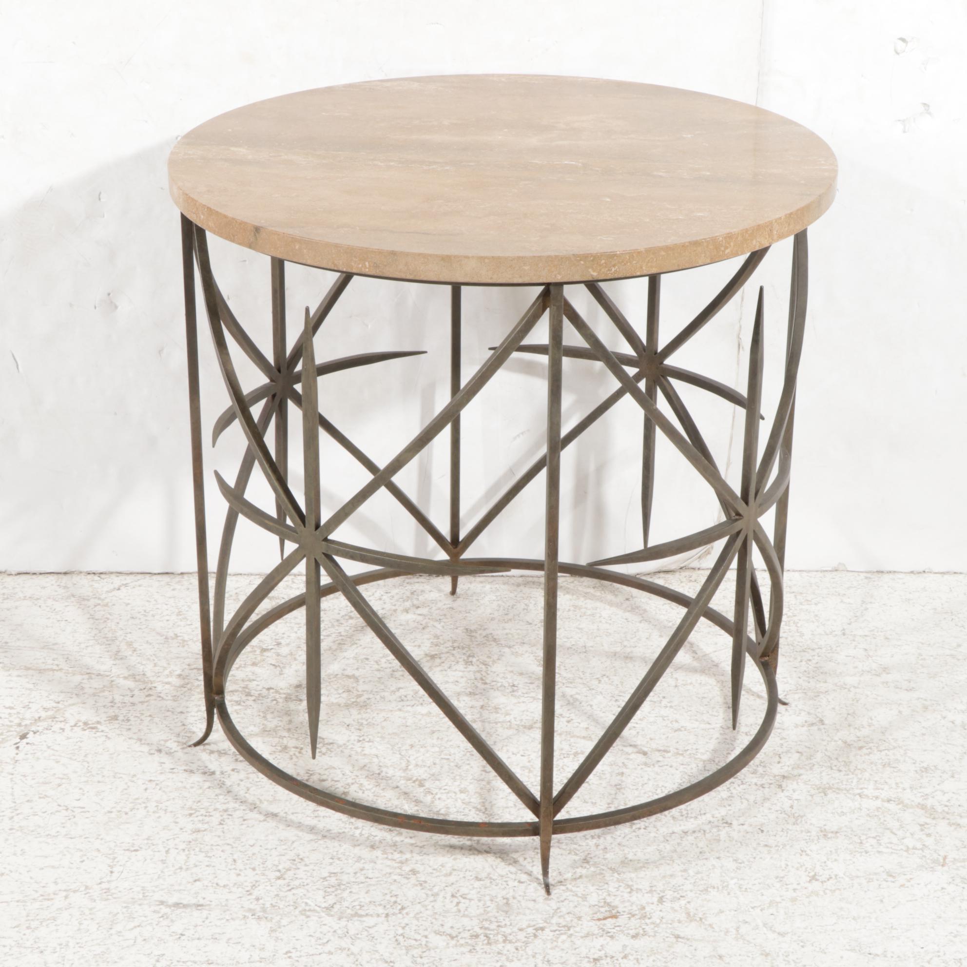 Contemporary Round Marble-Top Metal Frame Side Table | EBTH