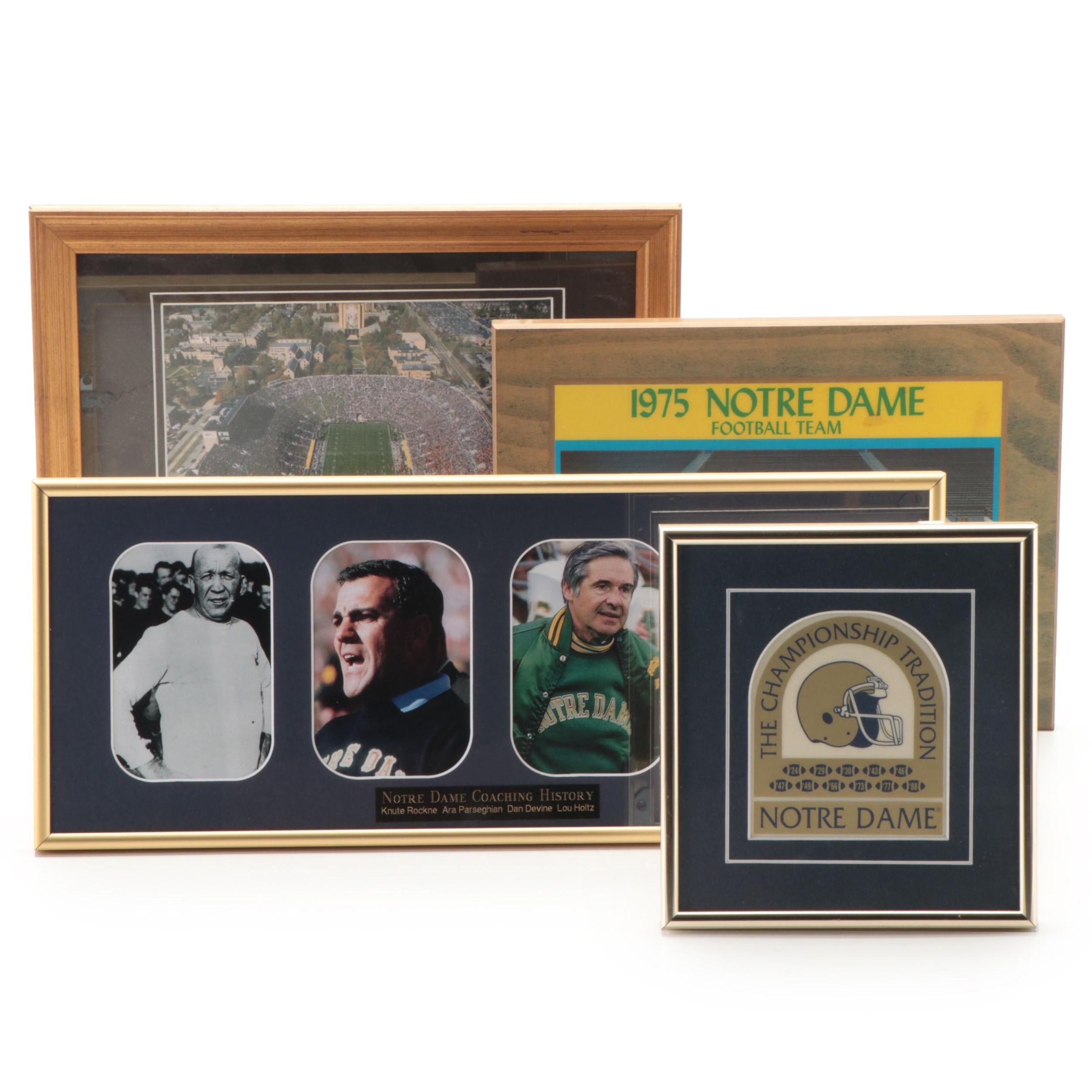 Notre Dame Memorabilia With Framed Stadium, Head Coaches and 1975 Team ...