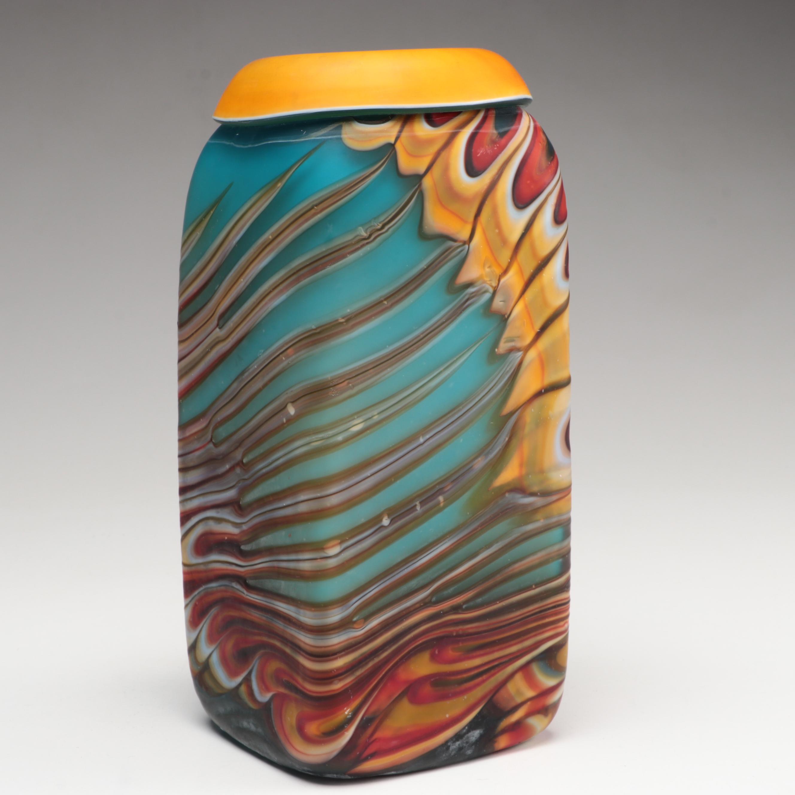 Azerbaijan Glassware Blown Multicolor with Combed Trails Satin Art ...