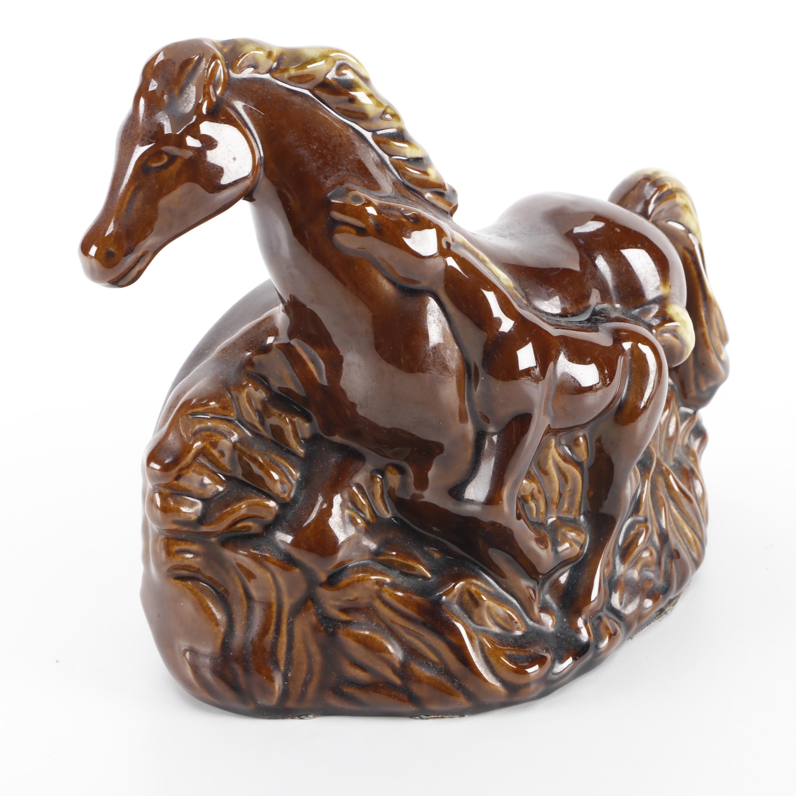 MCM Horse and Foal Brown Ceramic Television Lamp, Mid-20th Century | EBTH
