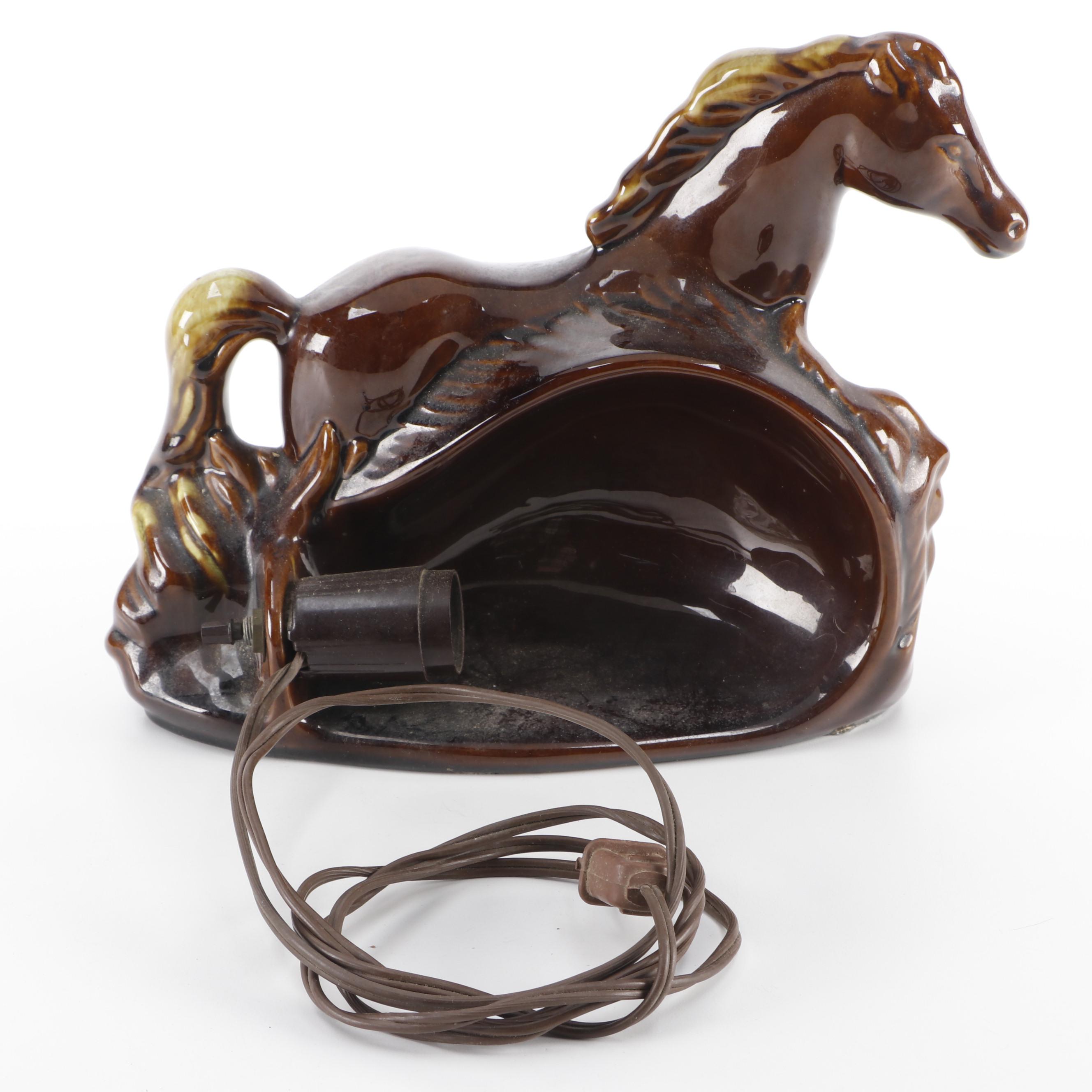 MCM Horse and Foal Brown Ceramic Television Lamp, Mid-20th Century | EBTH