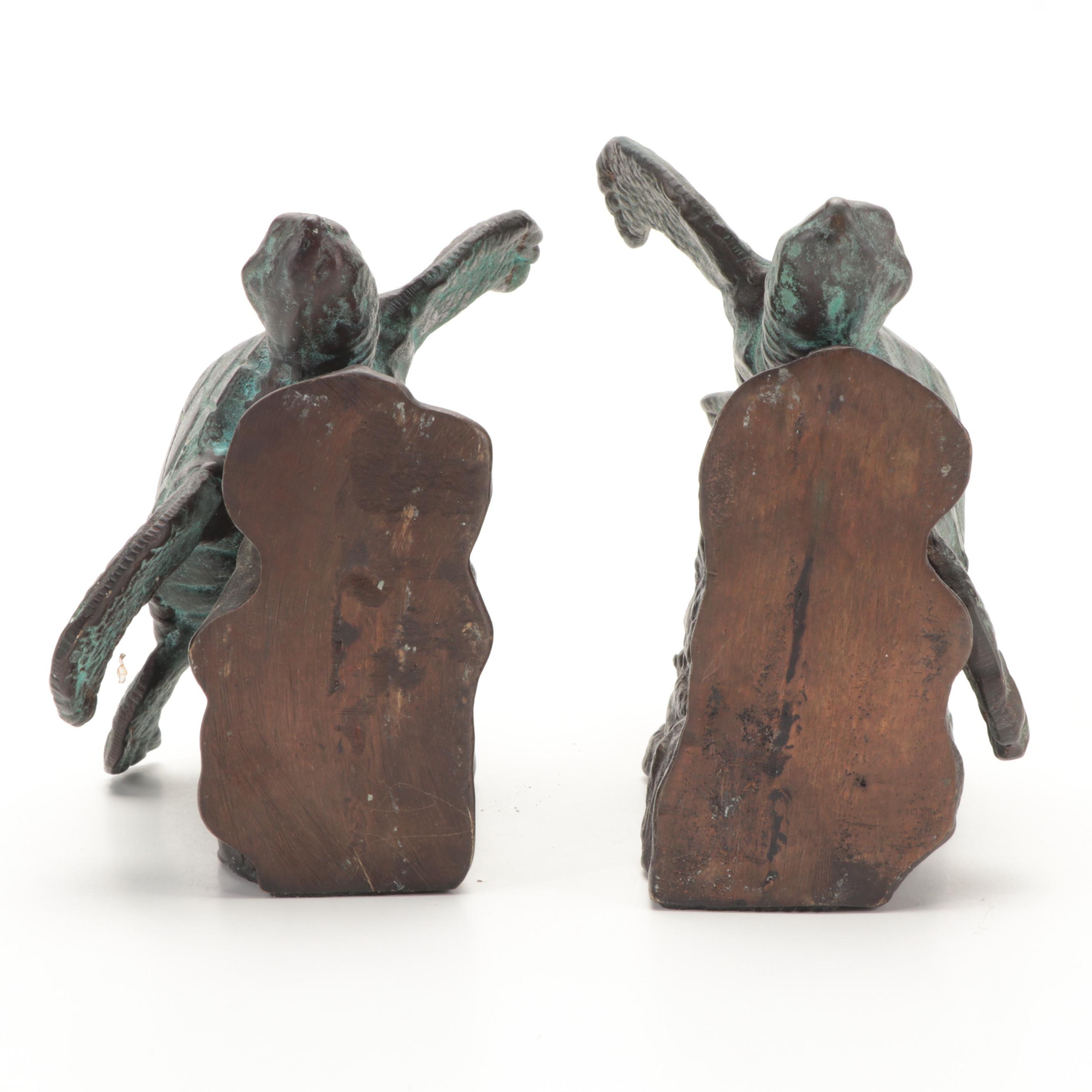 Patinated Cast Metal and Bronze Sea Turtle Bookends | EBTH