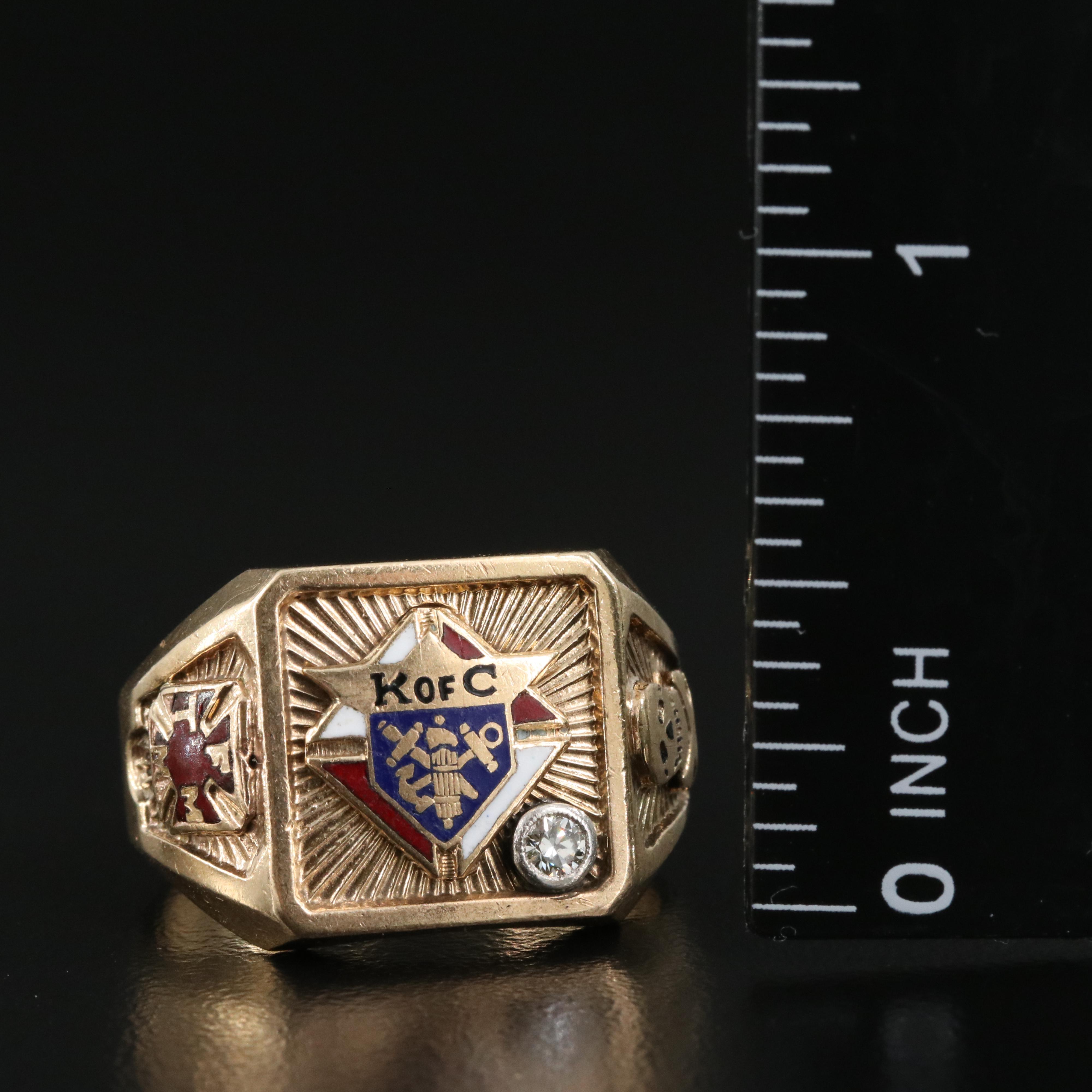 14K Cubic Zirconia Ring with 10K Masonic and Knights of Columbus Rings ...