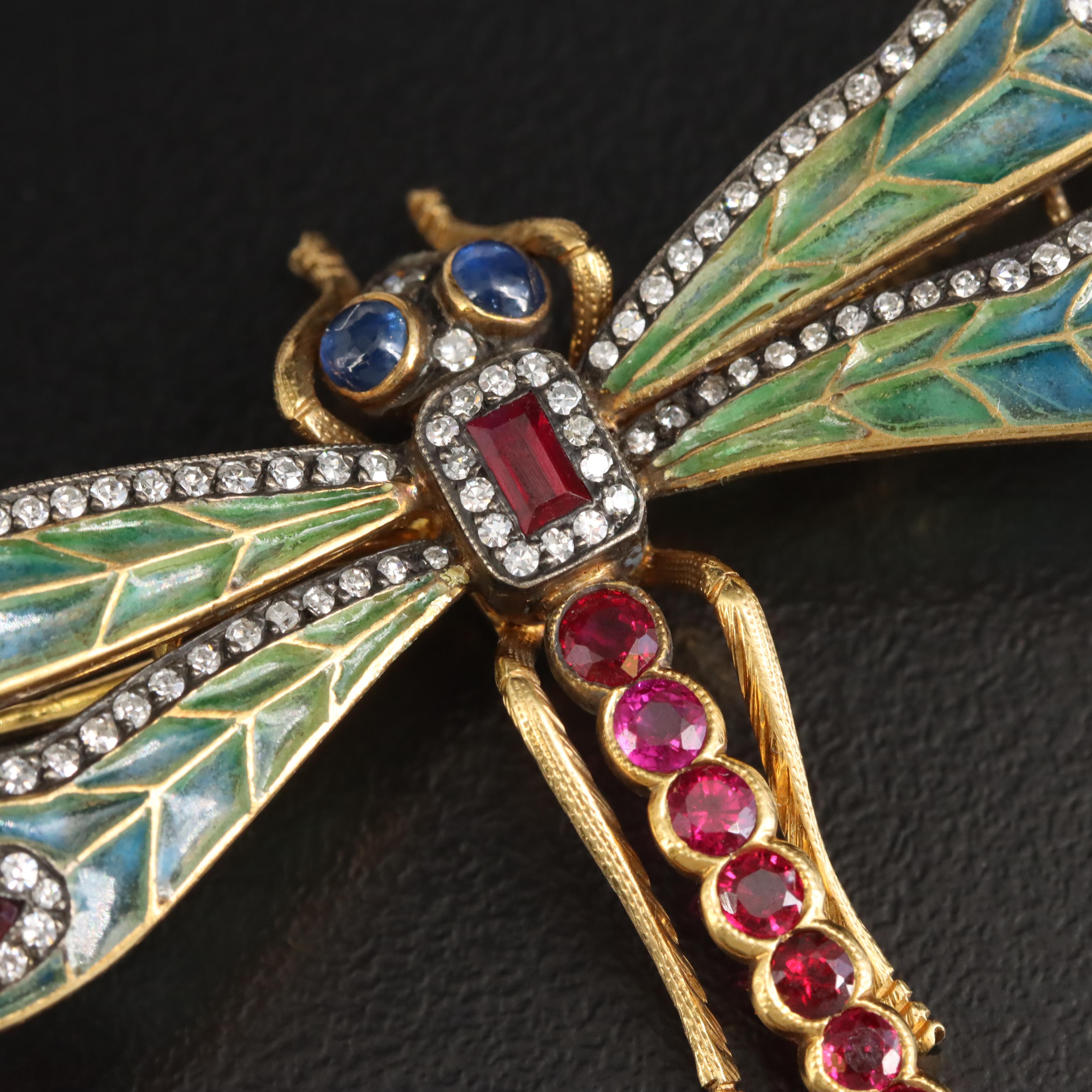 18K Plique-à-jour Dragonfly Pin with Rubies, Sapphires, Diamonds and ...