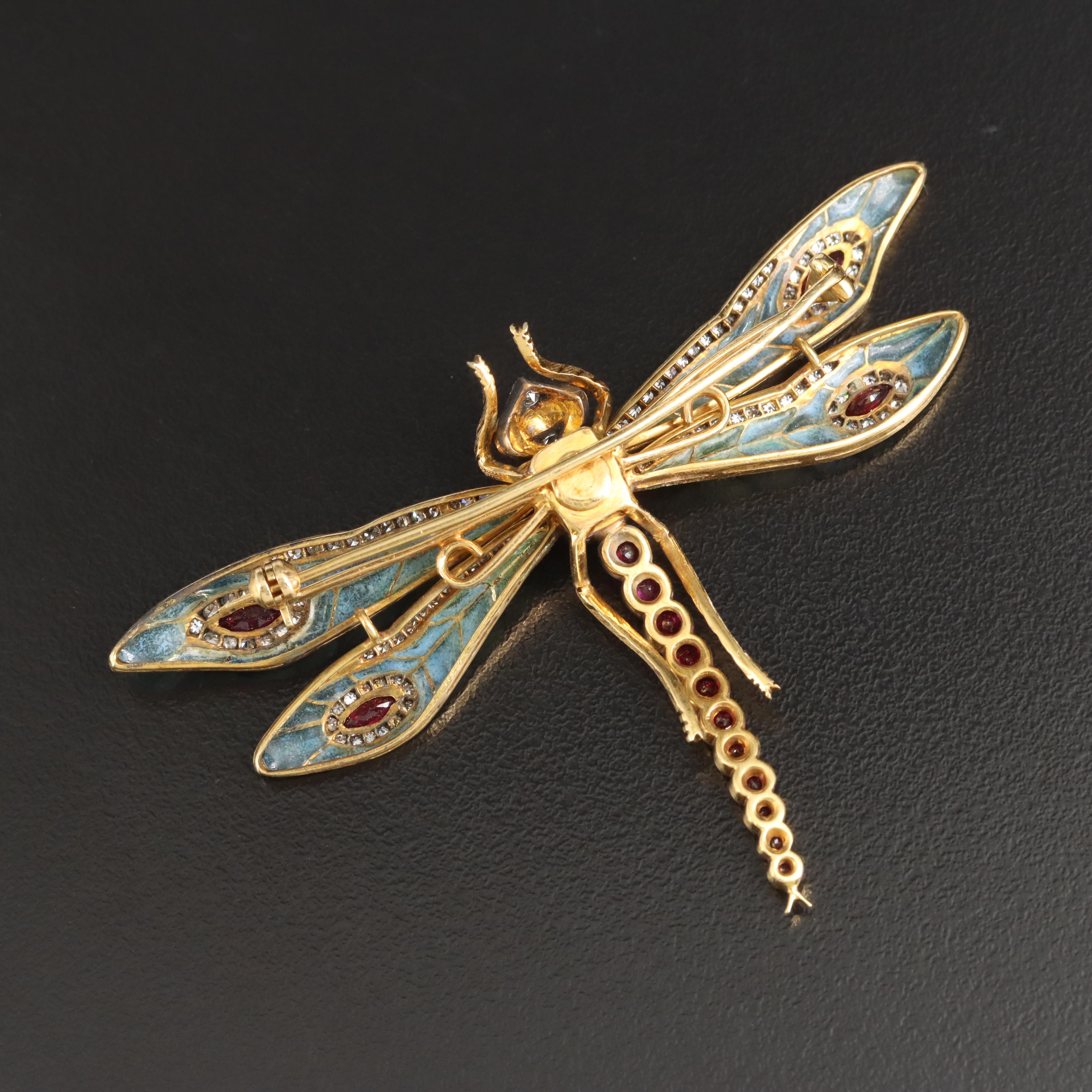 18K Plique-à-jour Dragonfly Pin with Rubies, Sapphires, Diamonds and ...