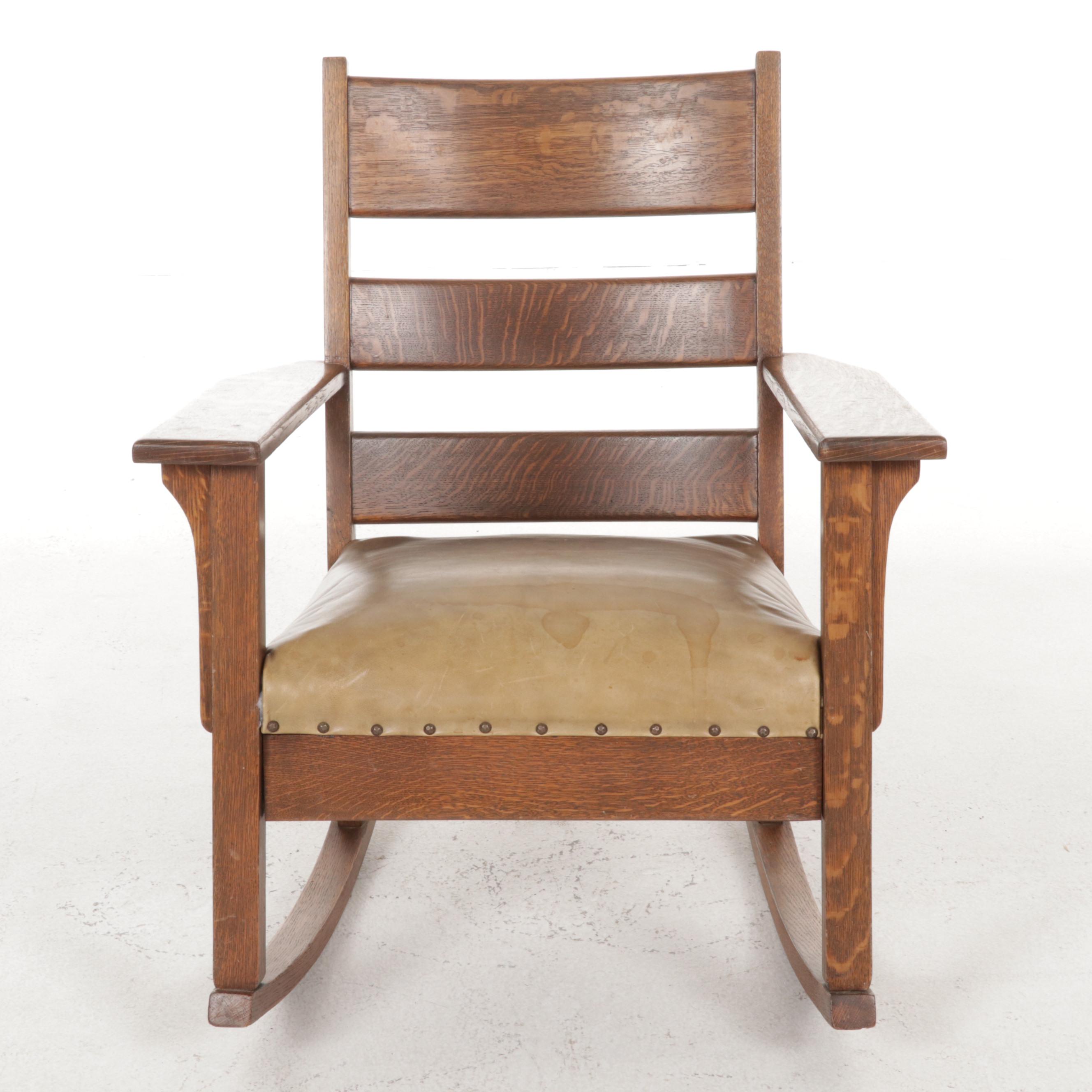 Ross Chair Mfg. Arts & Crafts Quarter-Sawn Oak Rocking Chair, Early ...