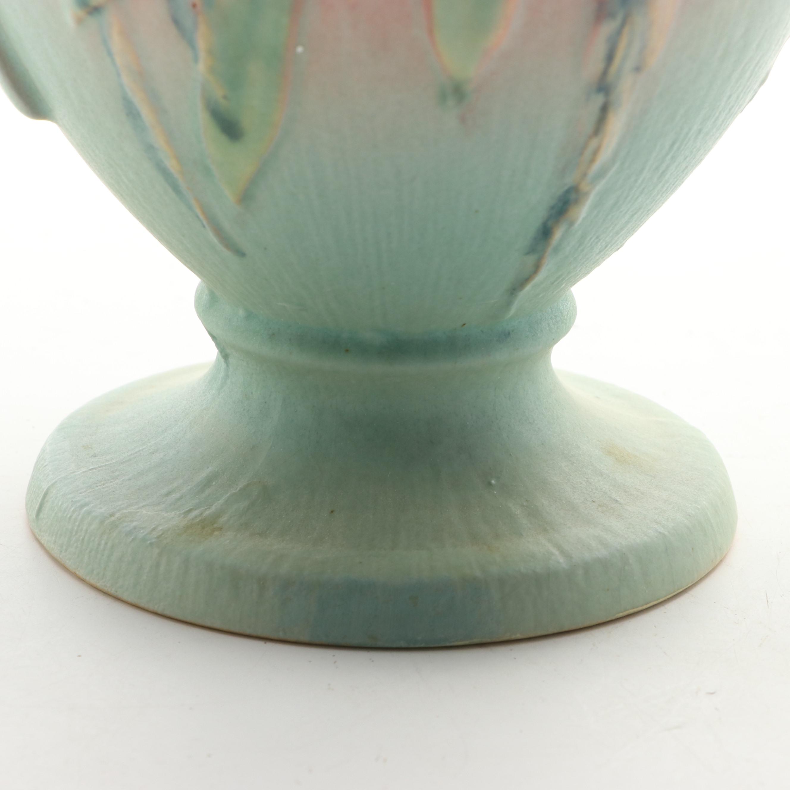 Roseville Pottery "Moss" Pink to Green Glazed Handled Vase, 1930s | EBTH