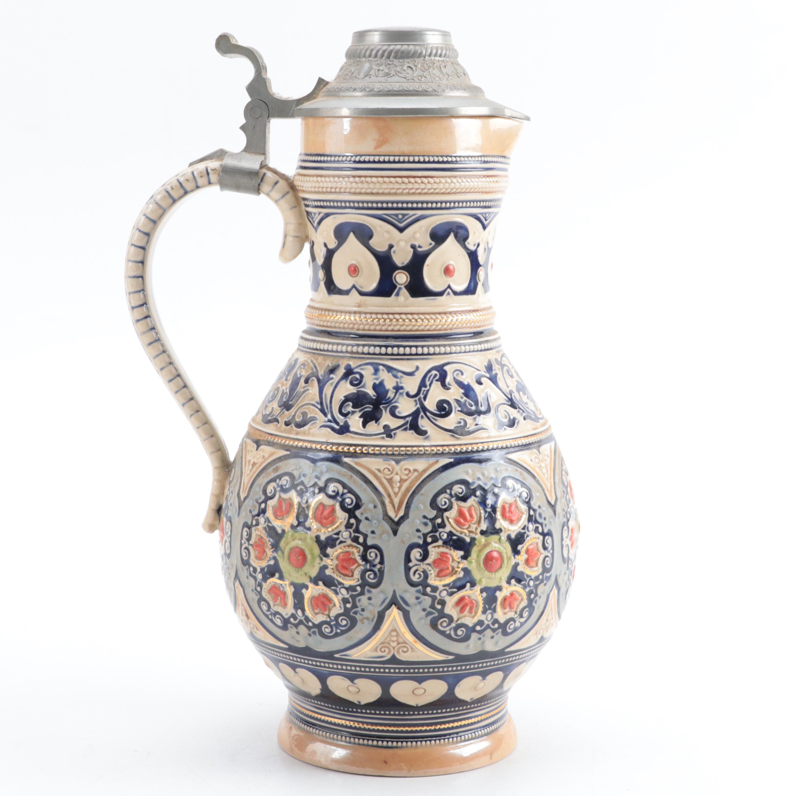 Marzi & Remy Hearts and Hexagon Scrollwork Stoneware Pitcher with ...