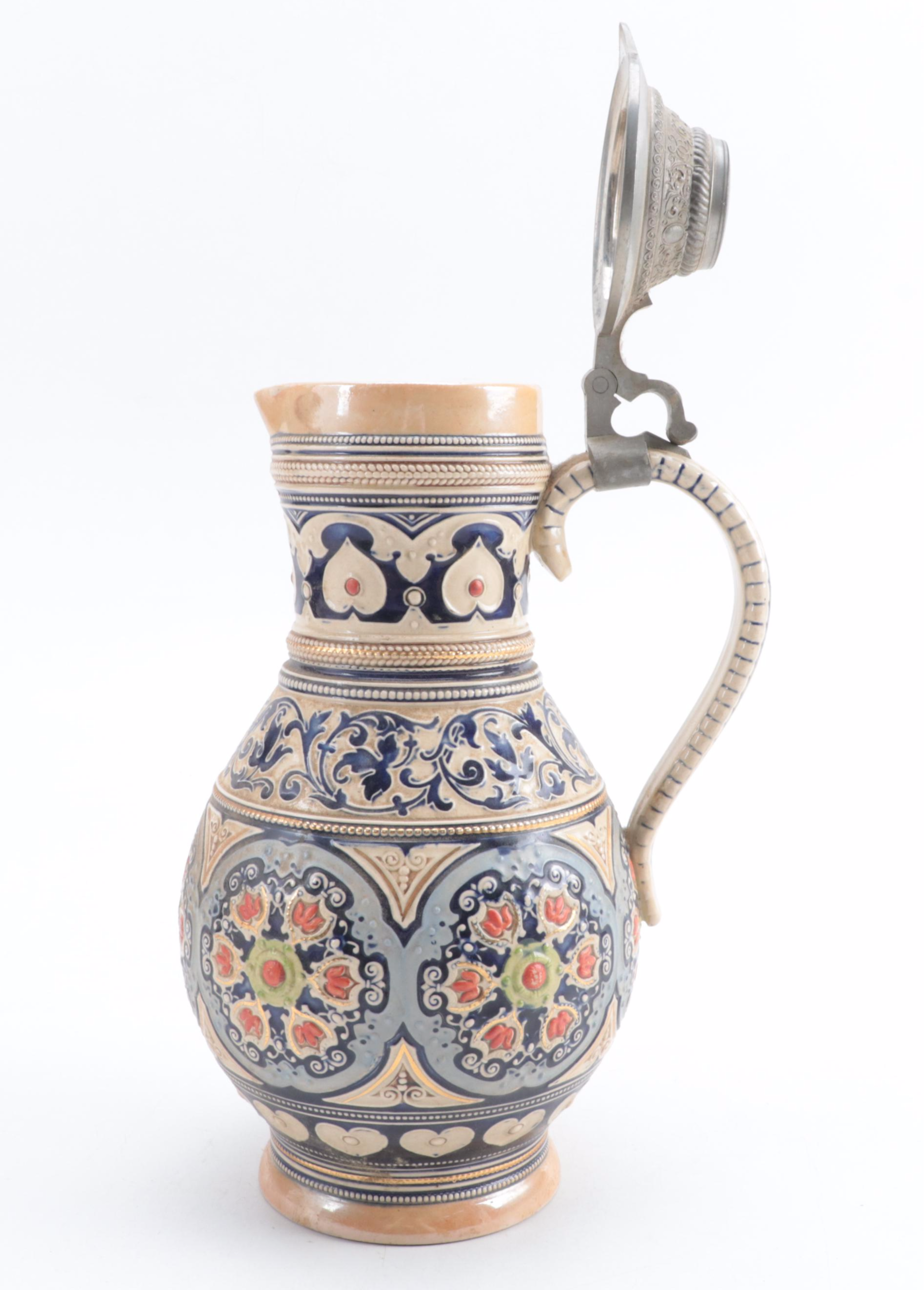 Marzi & Remy Hearts and Hexagon Scrollwork Stoneware Pitcher with ...