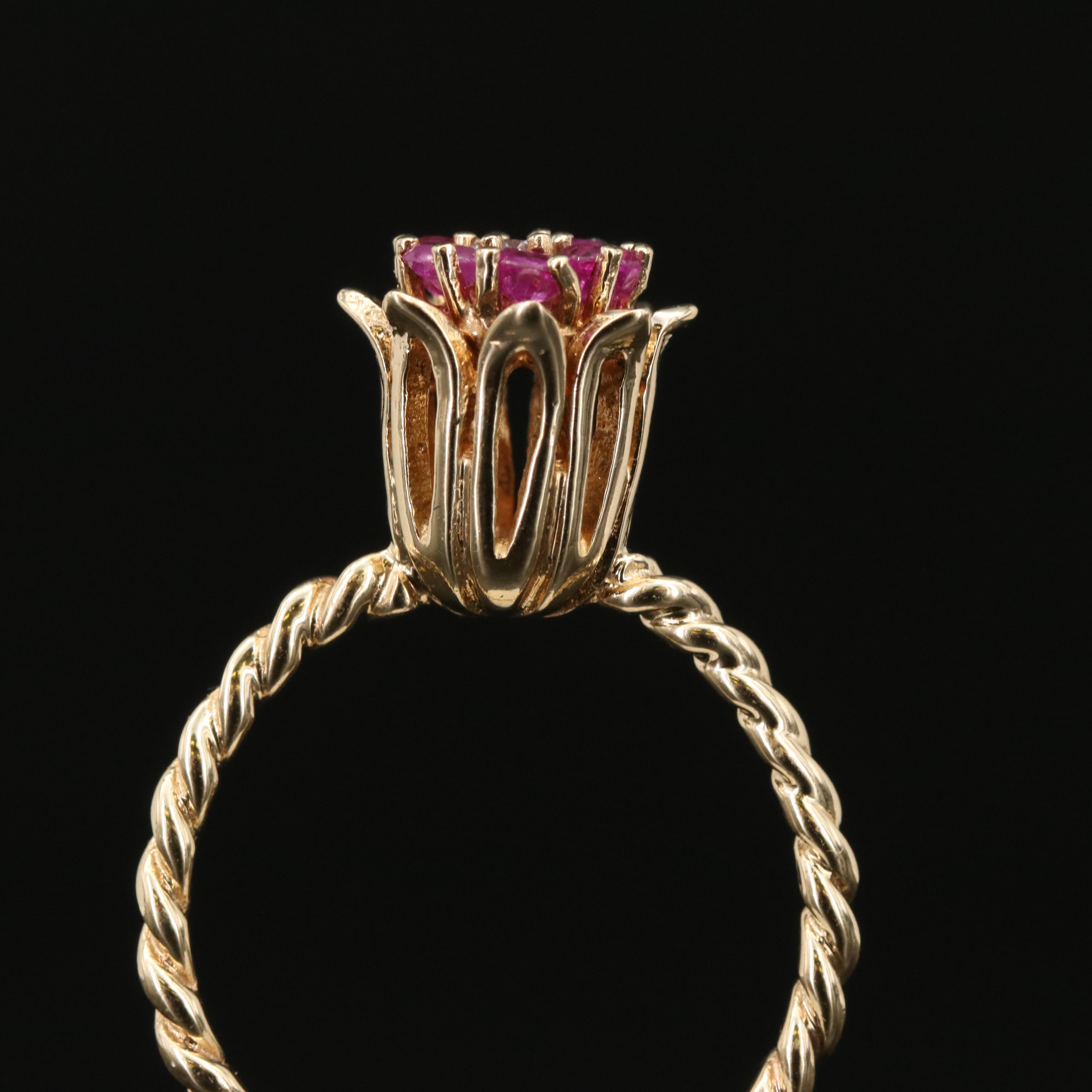14K Diamond and Ruby Tulip Ring | EBTH