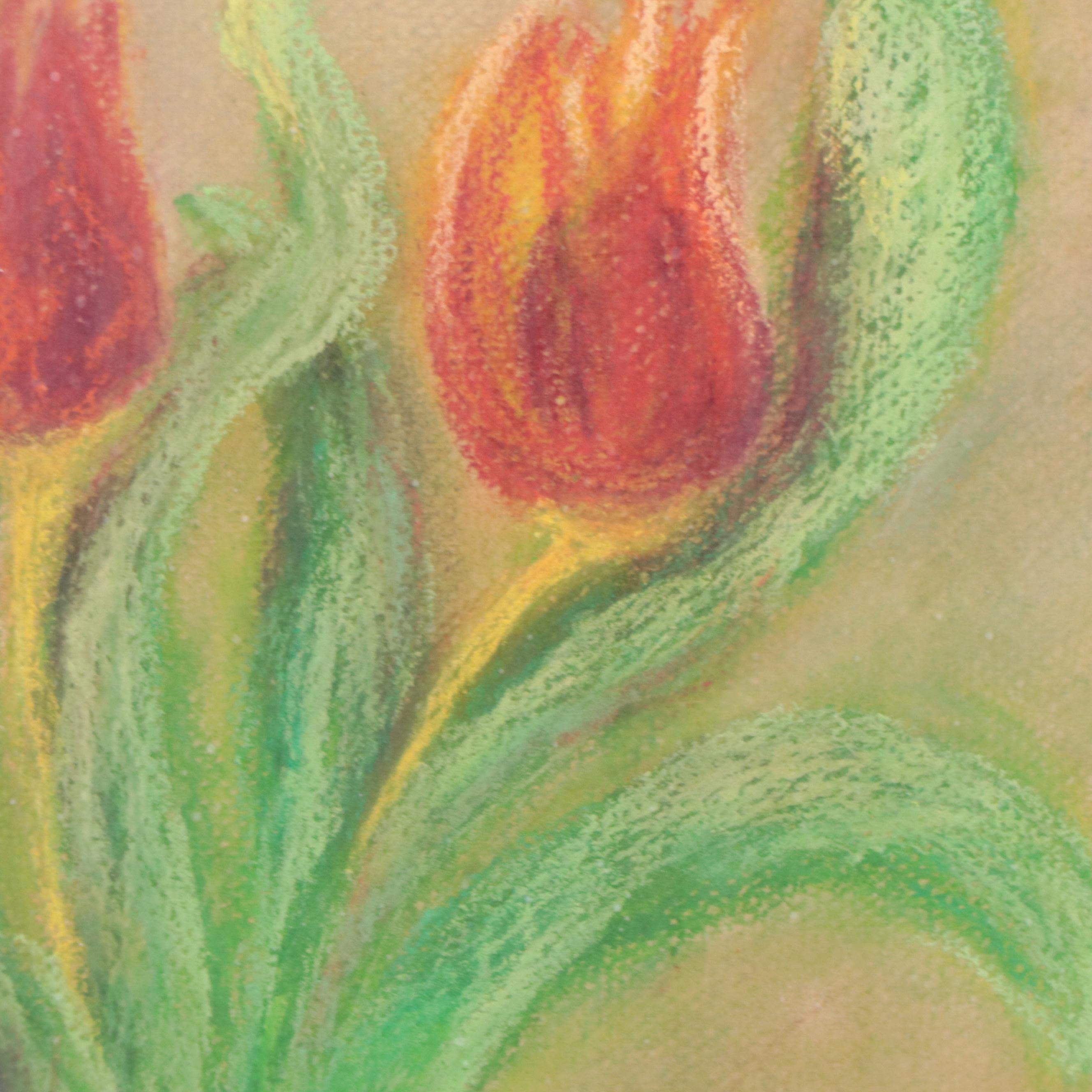 I. Shirley Block Still Life With Tulips Pastel Drawing | EBTH