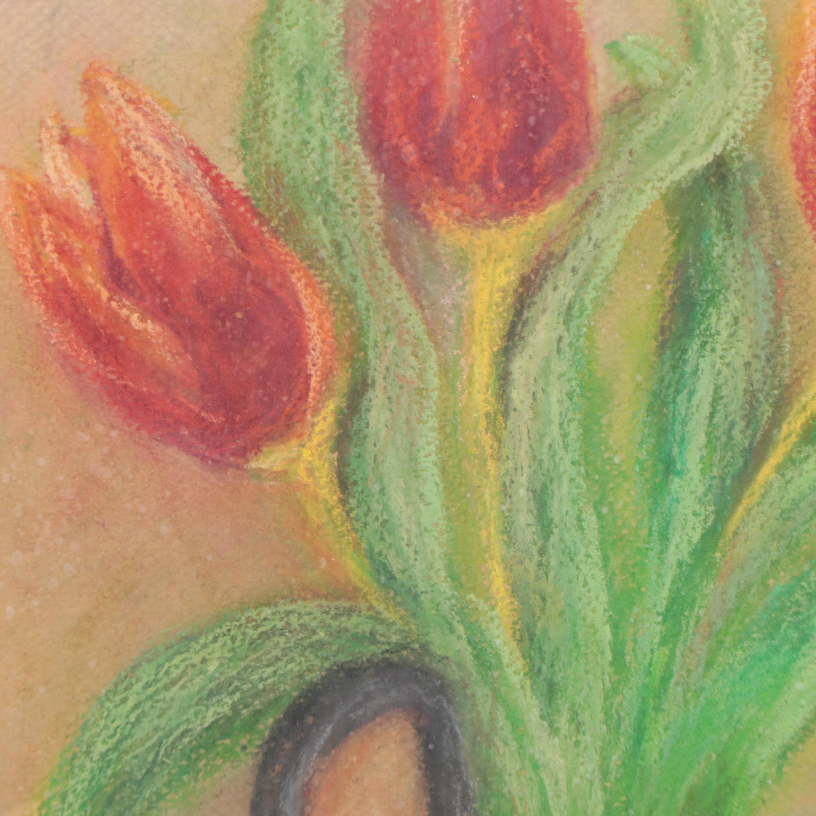 I. Shirley Block Still Life With Tulips Pastel Drawing | EBTH