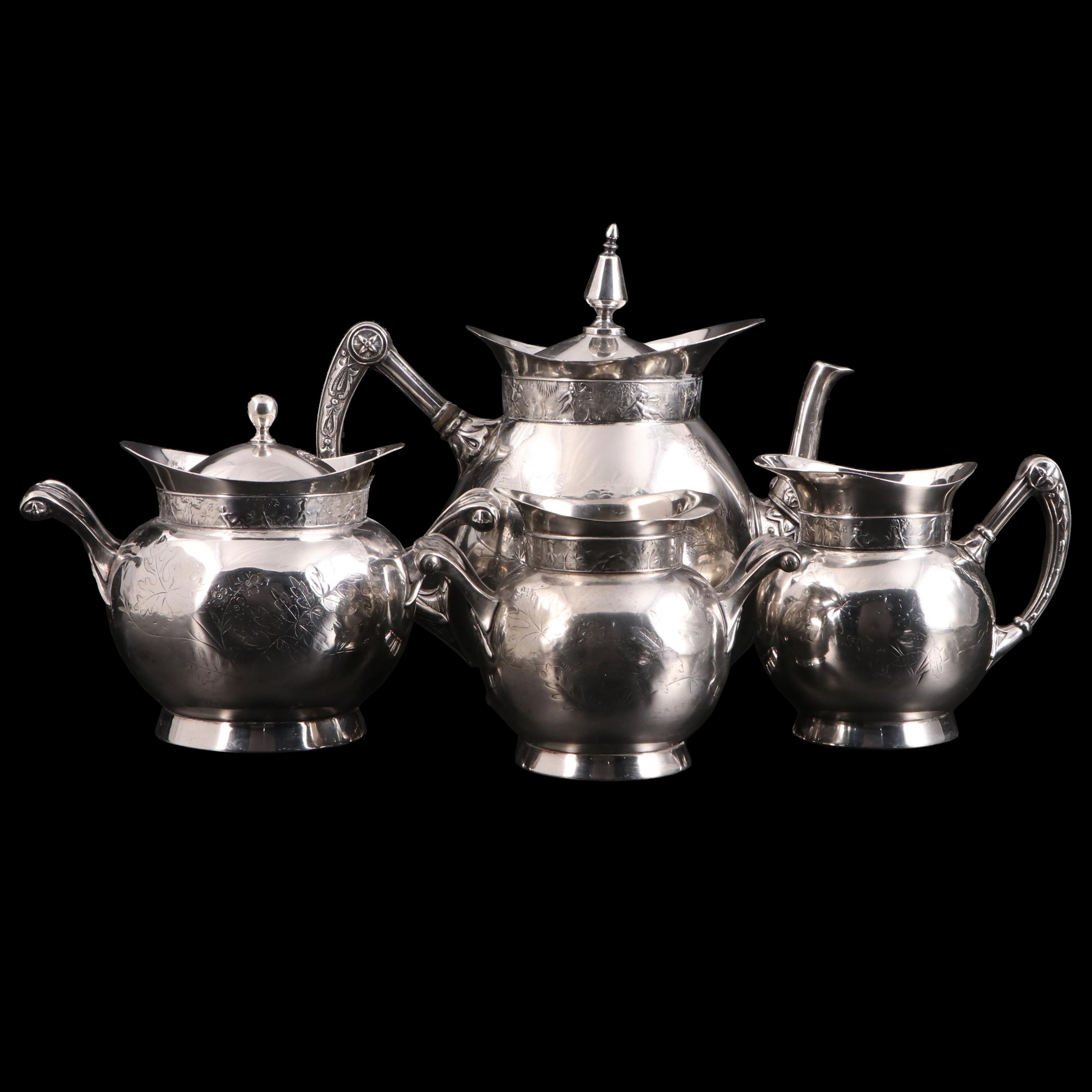Meriden Britannia Co. Neoclassical Style Chased Silver Plate Tea Set | EBTH