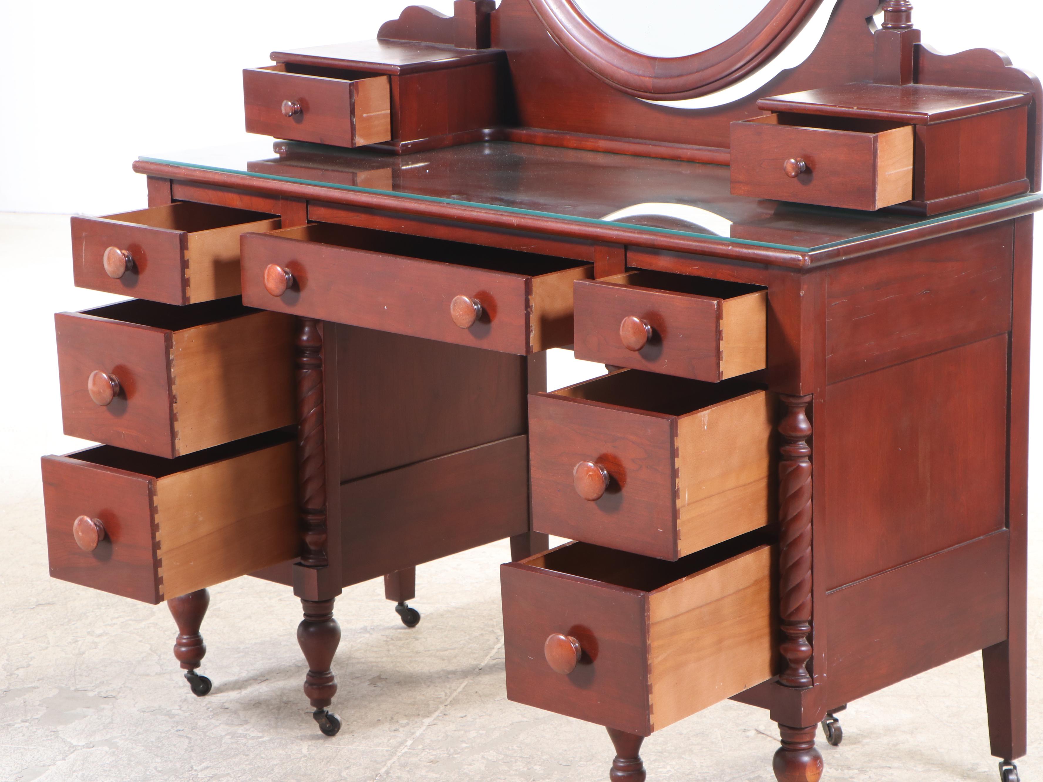 Classical Style Cherrywood Vanity with Bench, Including Consider H ...