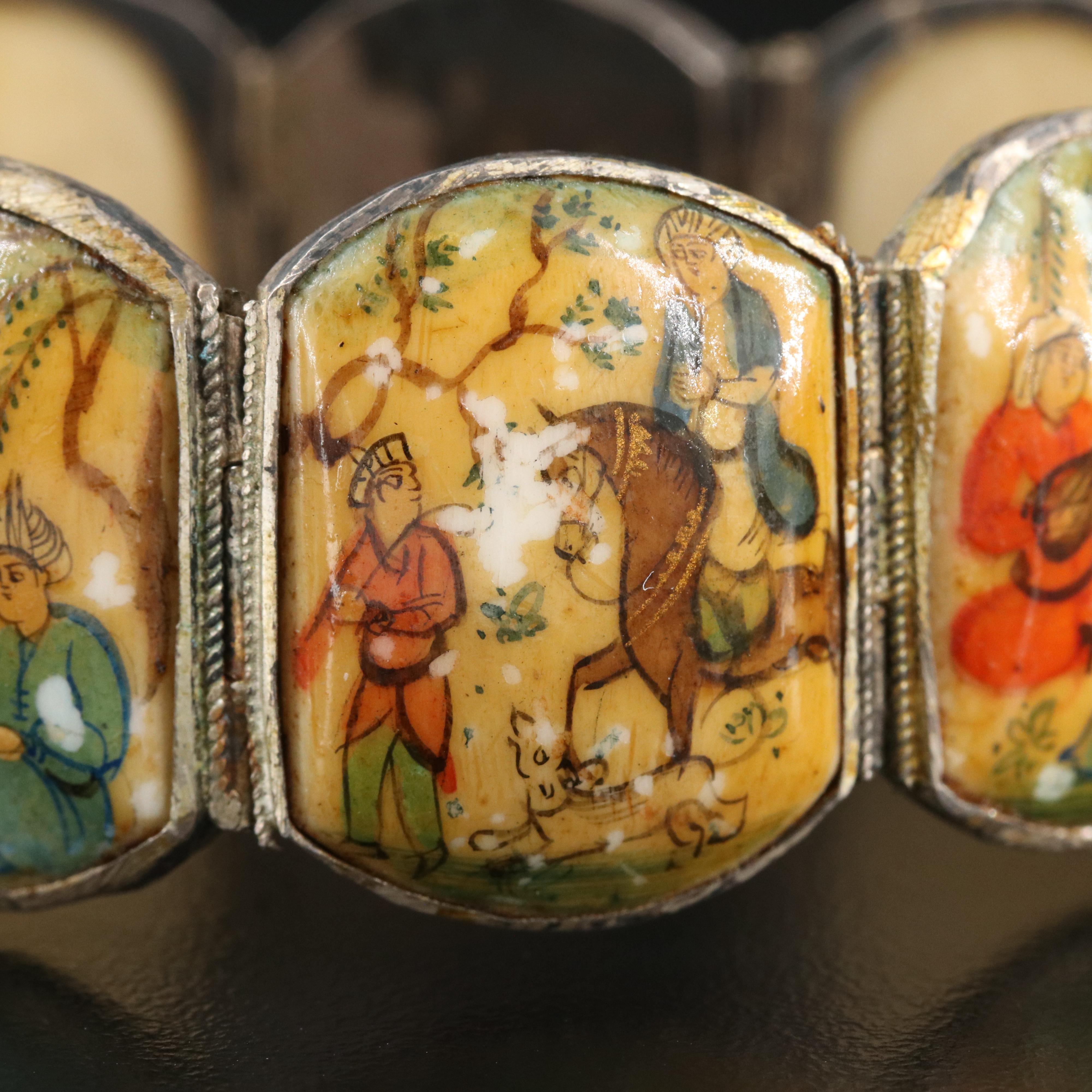 Persian Sterling Hand Painted Storyteller Panel Bracelet | EBTH
