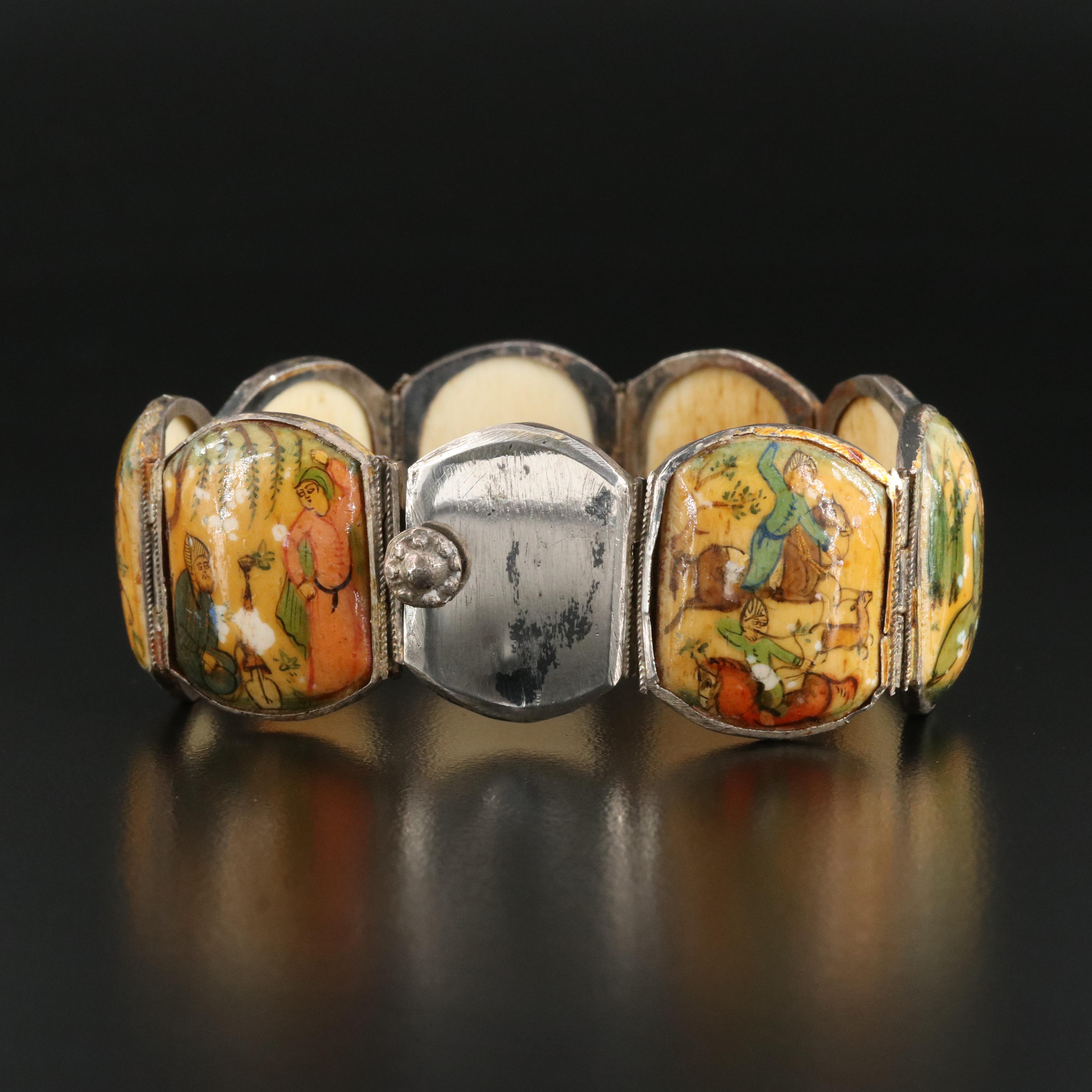 Persian Sterling Hand Painted Storyteller Panel Bracelet | EBTH